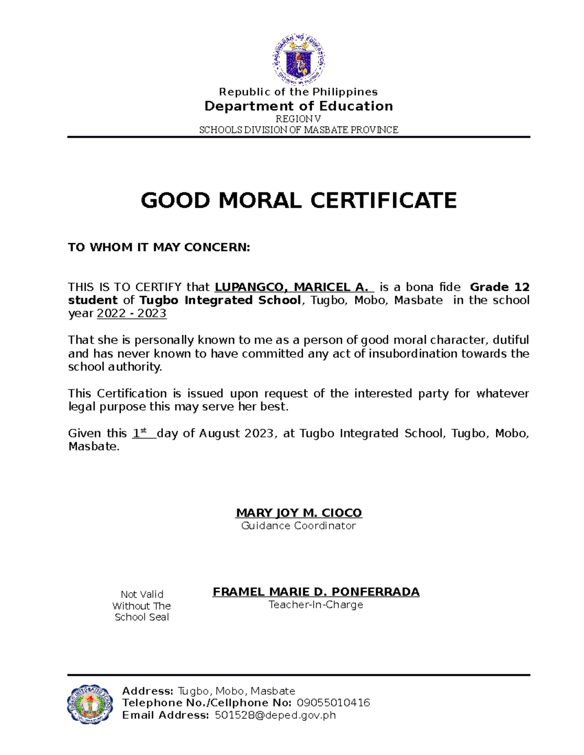 TIS-GOOD- Moral - used for academic - Republic of the Philippines ...