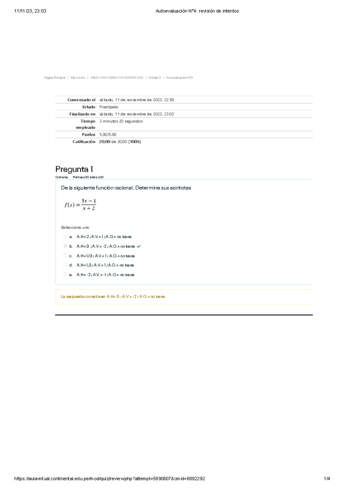 Autoevaluación N°4 revisión de intentos - Página Principal / Mis cursos / - Studocu