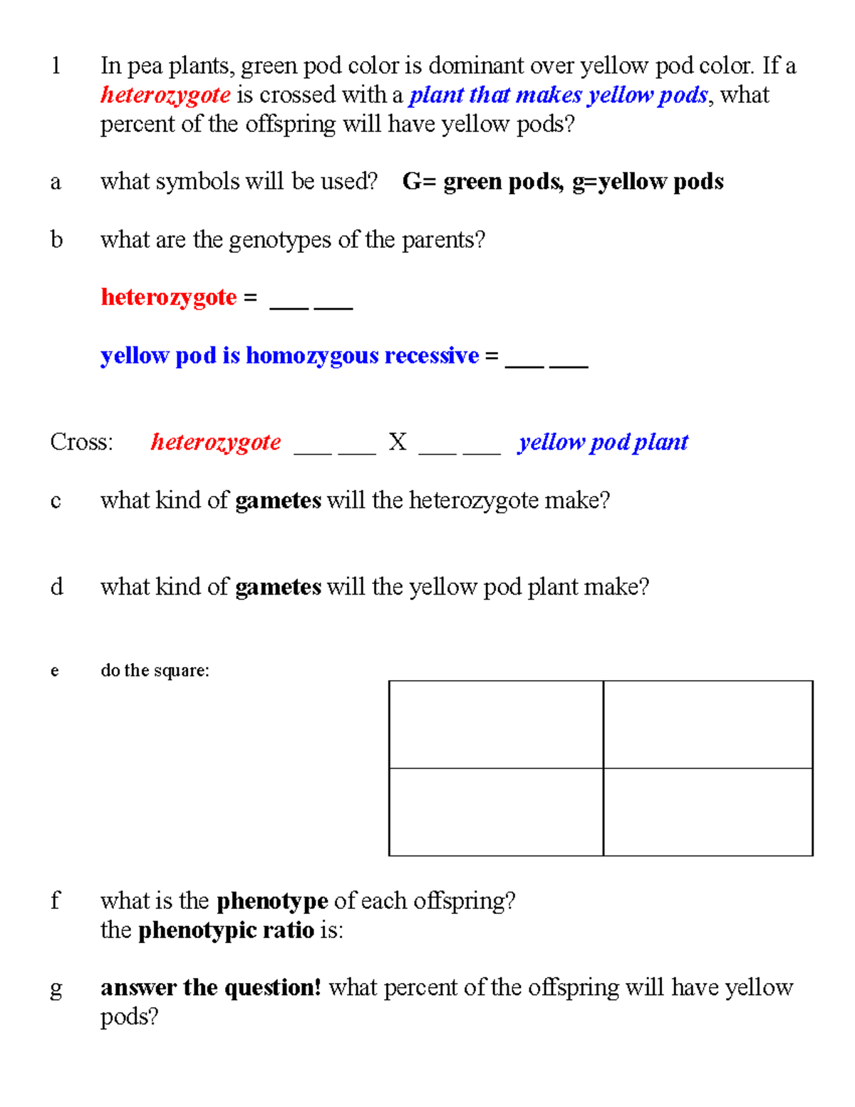 Mono HXProblems V 2 - mendelian genetics monohybrid cross worksheet ...