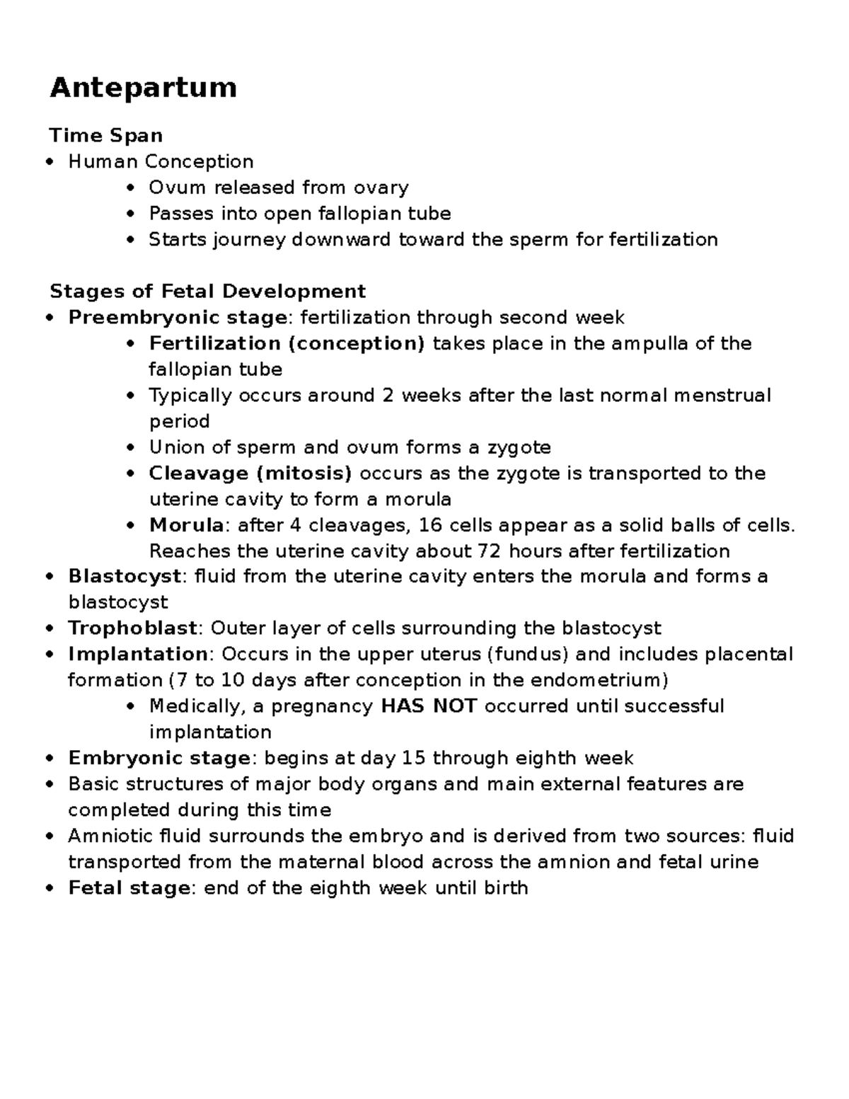 Normal pregnancy - Antepartum Time Span Human Conception Ovum released ...