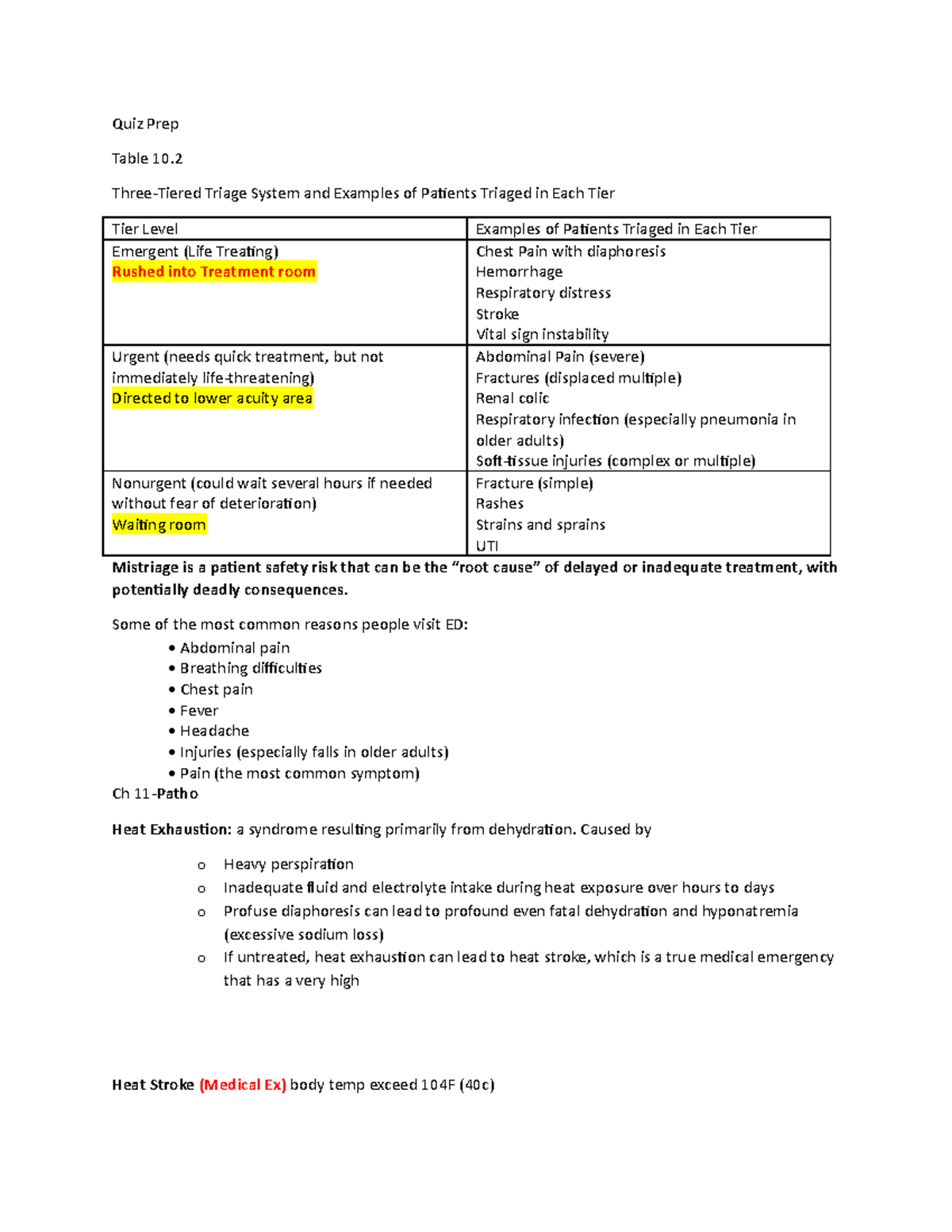 QUIZ 3 notes - Quiz Prep Table 10. Three-Tiered Triage System and ...