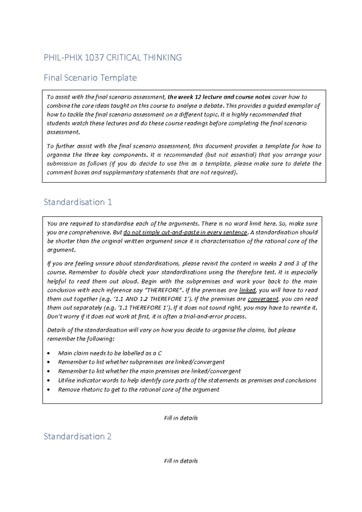 Final Scenario template - PHIL-PHIX 1037 CRITICAL THINKING Final ...