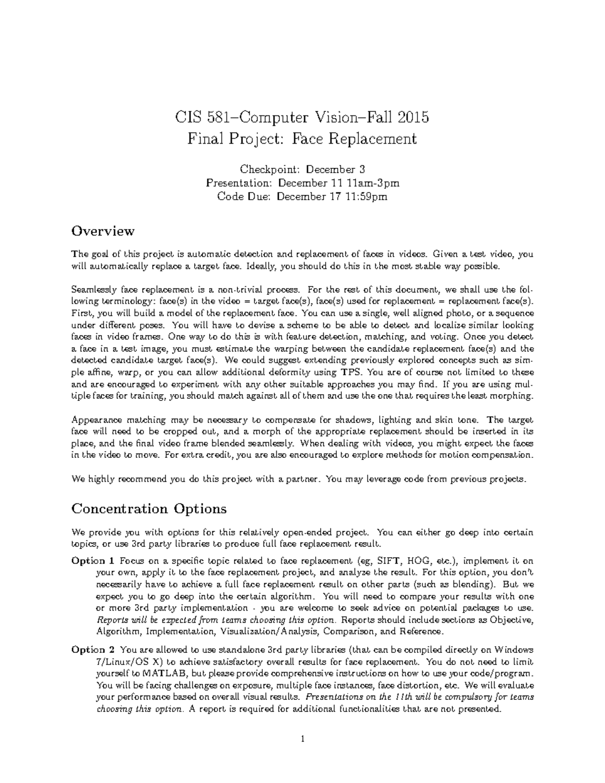 Seminar assignments - Final project face replacement - CIS 581–Computer ...
