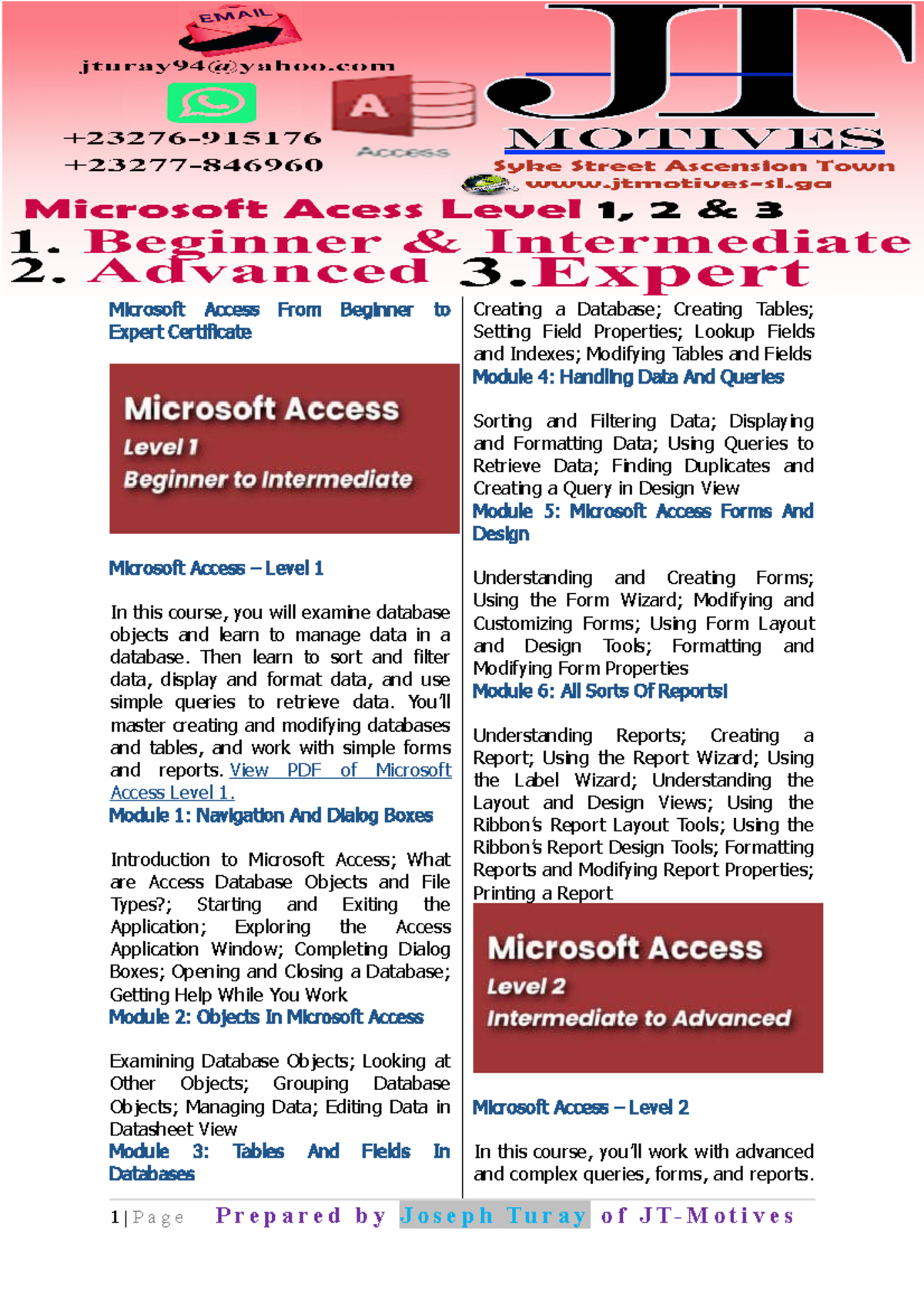 Access - N/A - Microsoft Access From Beginner to Expert Certificate Microsoft Access – Level 1 ...