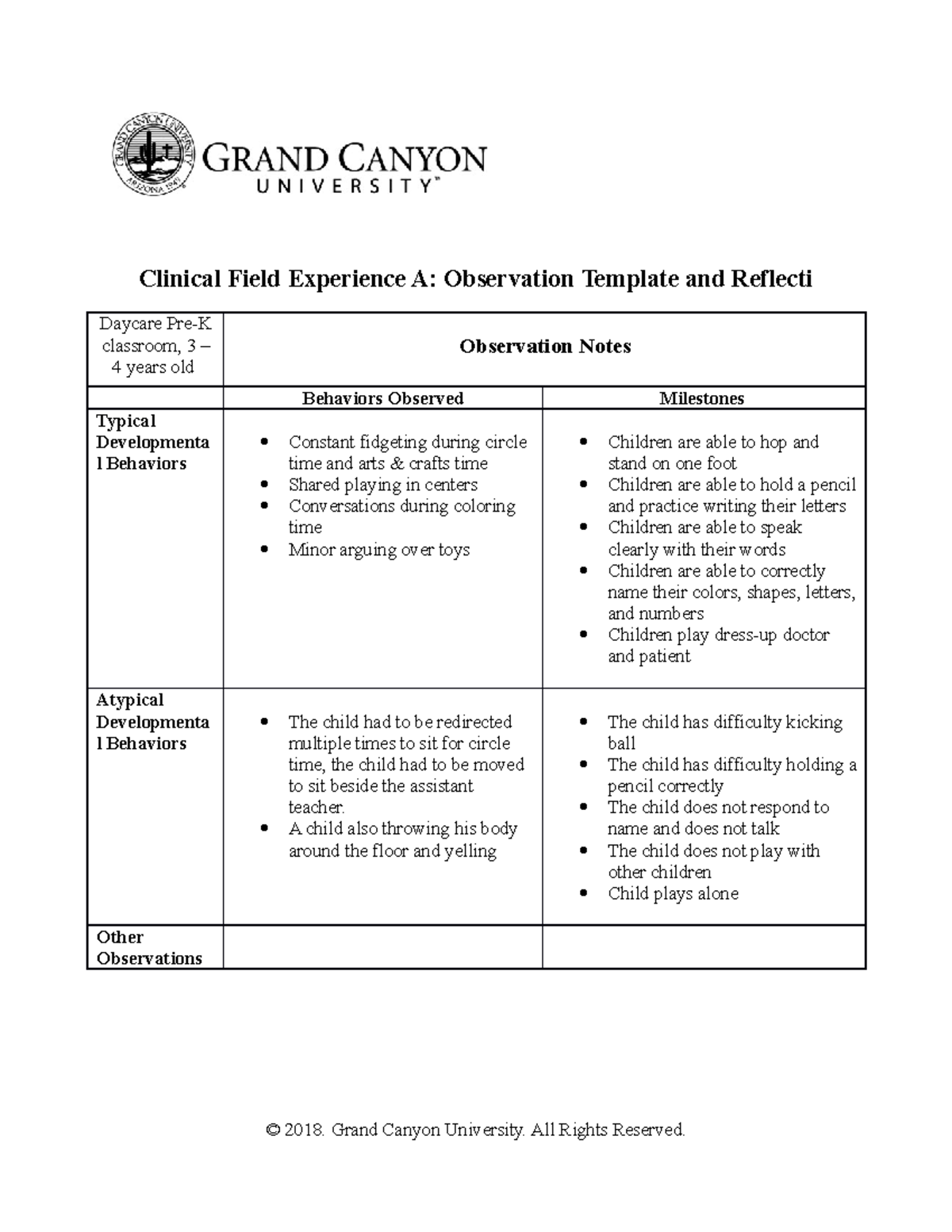 T2-practicum - T2-practicum - Clinical Field Experience A: Observation Template and Reflecti ...
