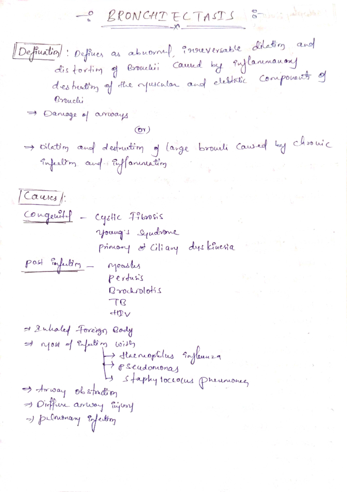 Bronchiectasis This Is Handwritten Notes I Have Gone Through Every Authors And I Have Made