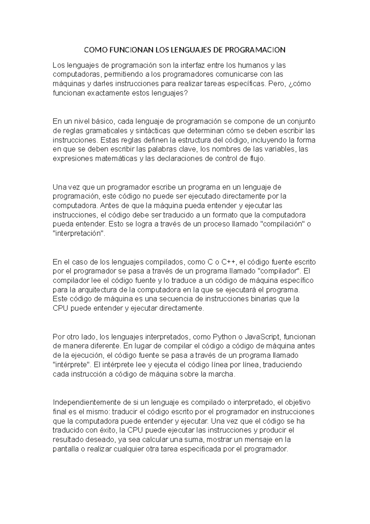 Como funcionan los lenguajes de programacion - COMO FUNCIONAN LOS ...