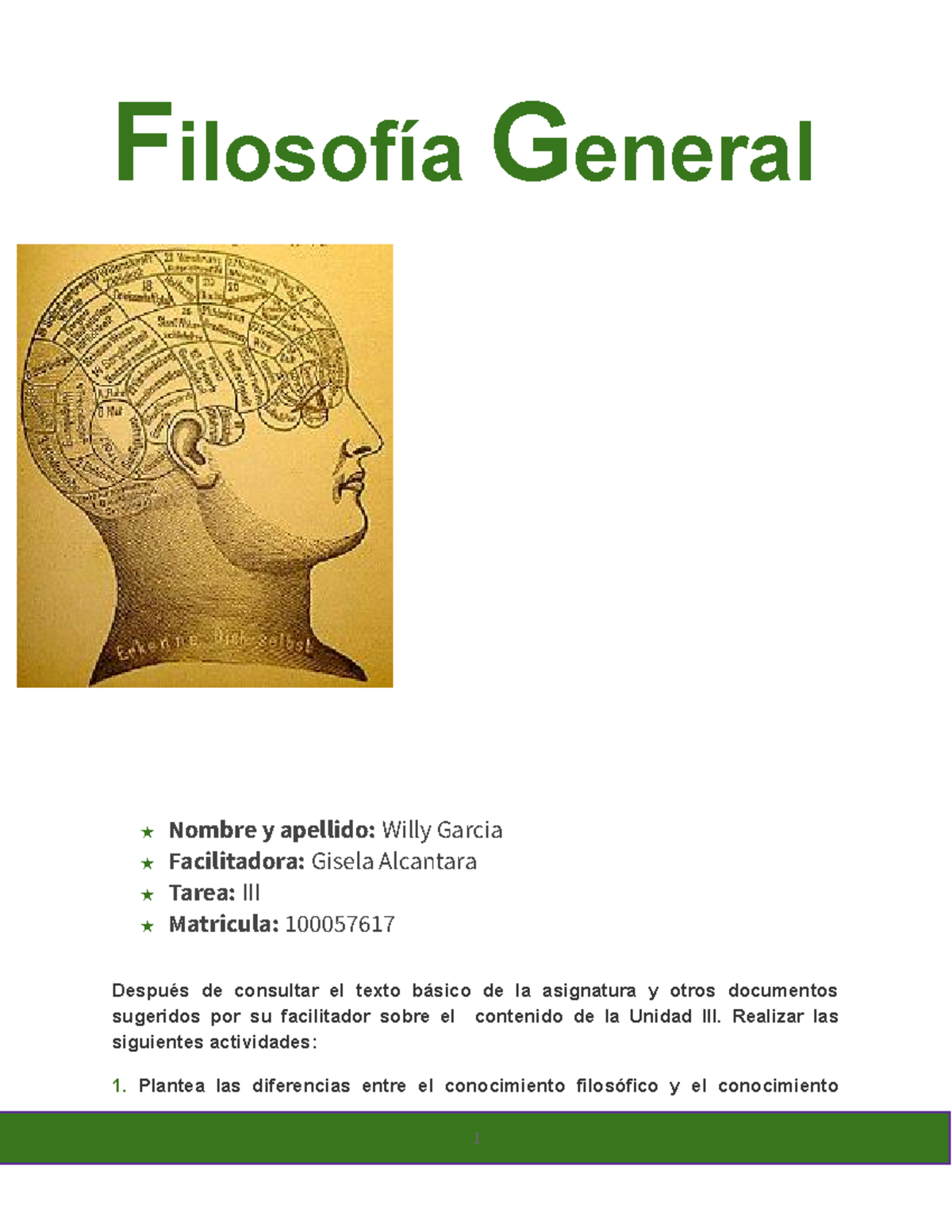 Tarea III - Filosofía General - Filosofía General ★ Nombre y apellido ...