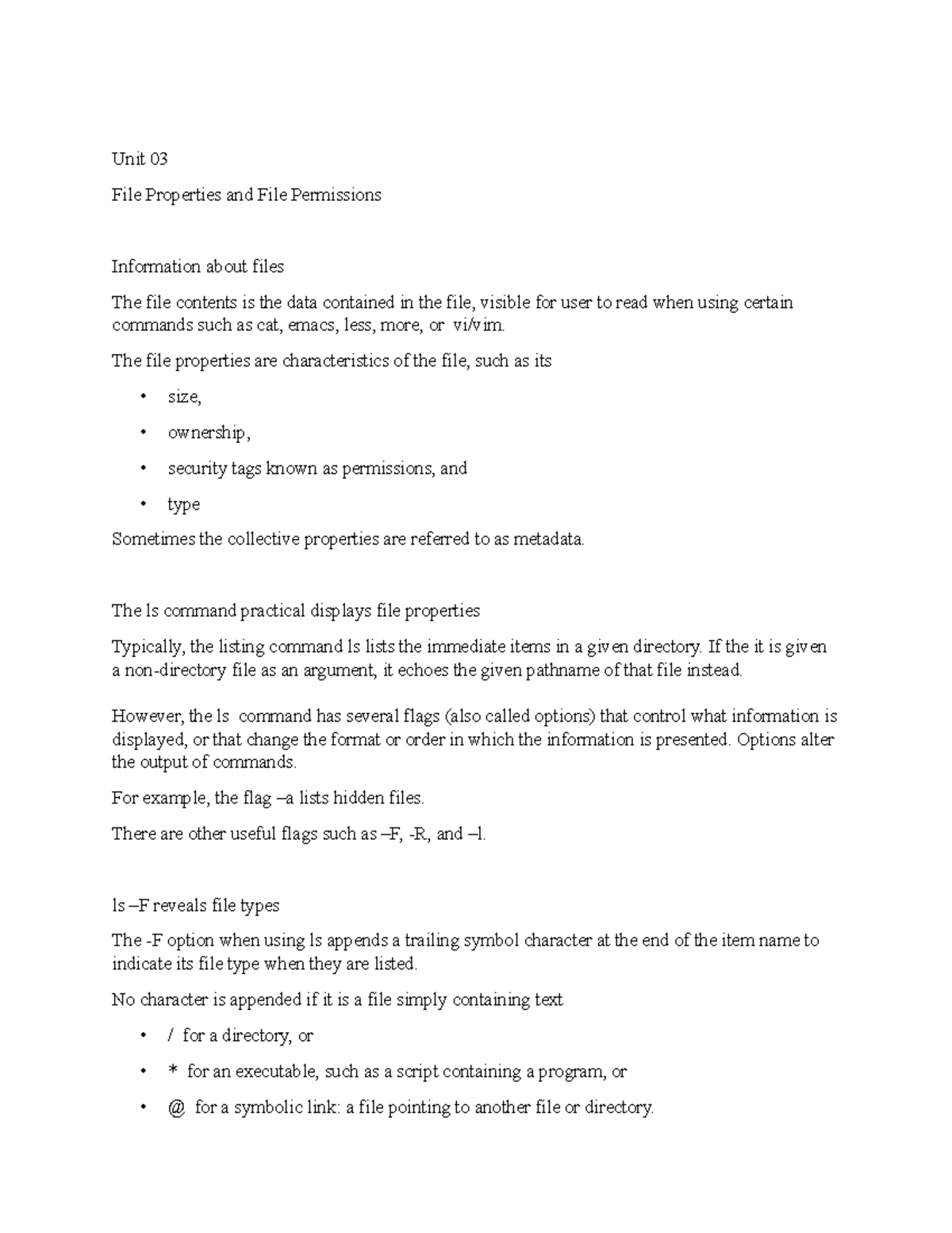 Unit 03 - Unit three lecture notes - Unit 03 File Properties and File ...