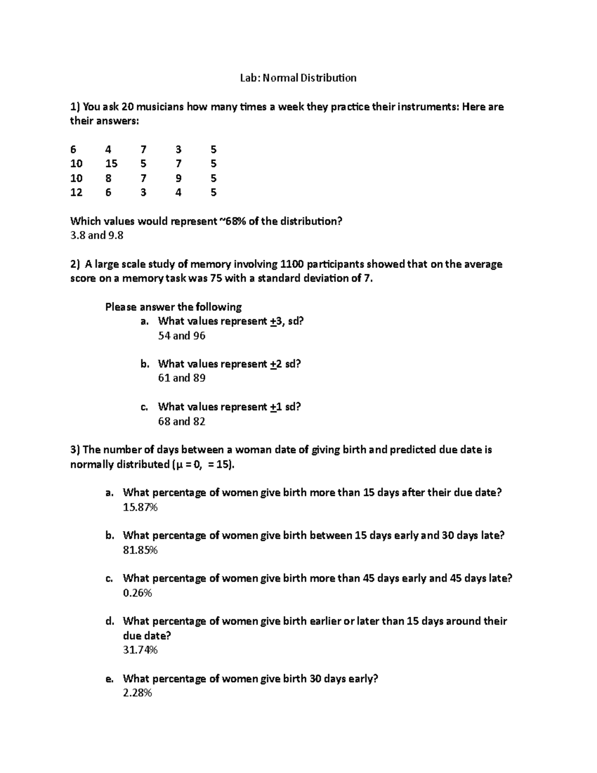 Normal Distribution Lab Lab Normal Distribution You Ask 20 Musicians
