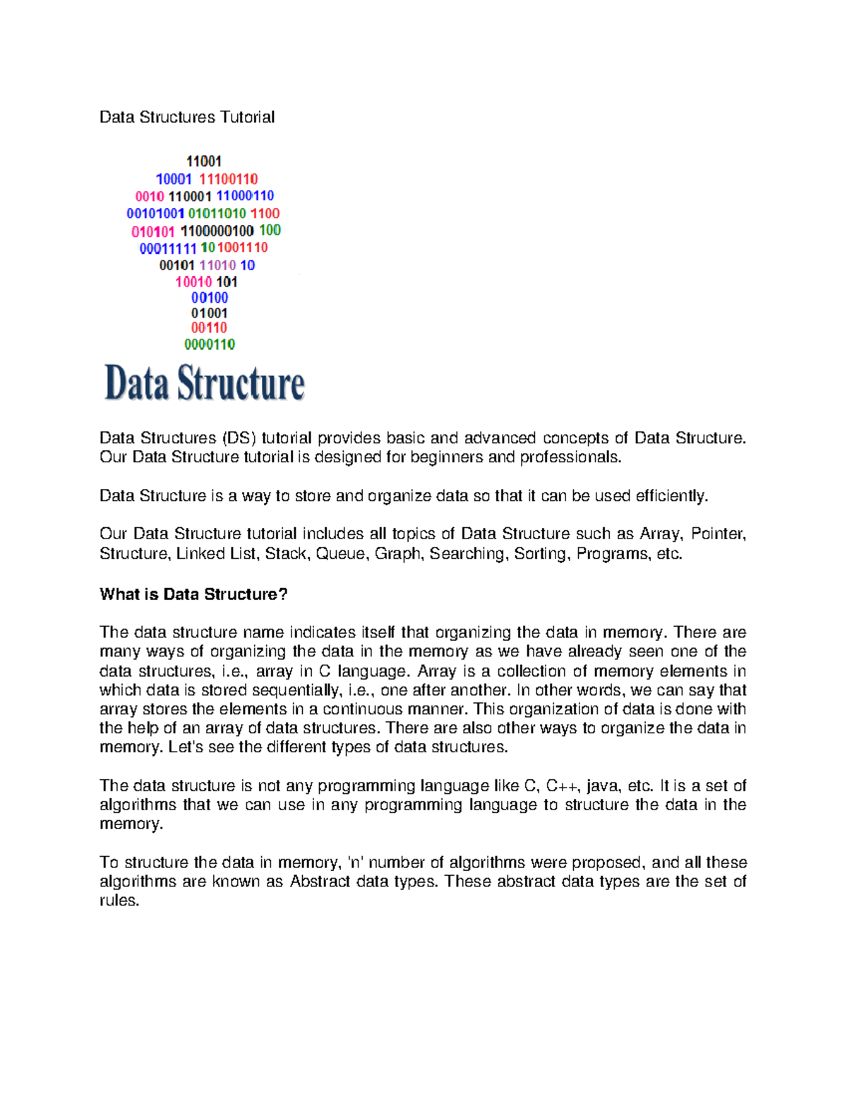 Data Structures Tutorial - Our Data Structure tutorial is designed for beginners and ...