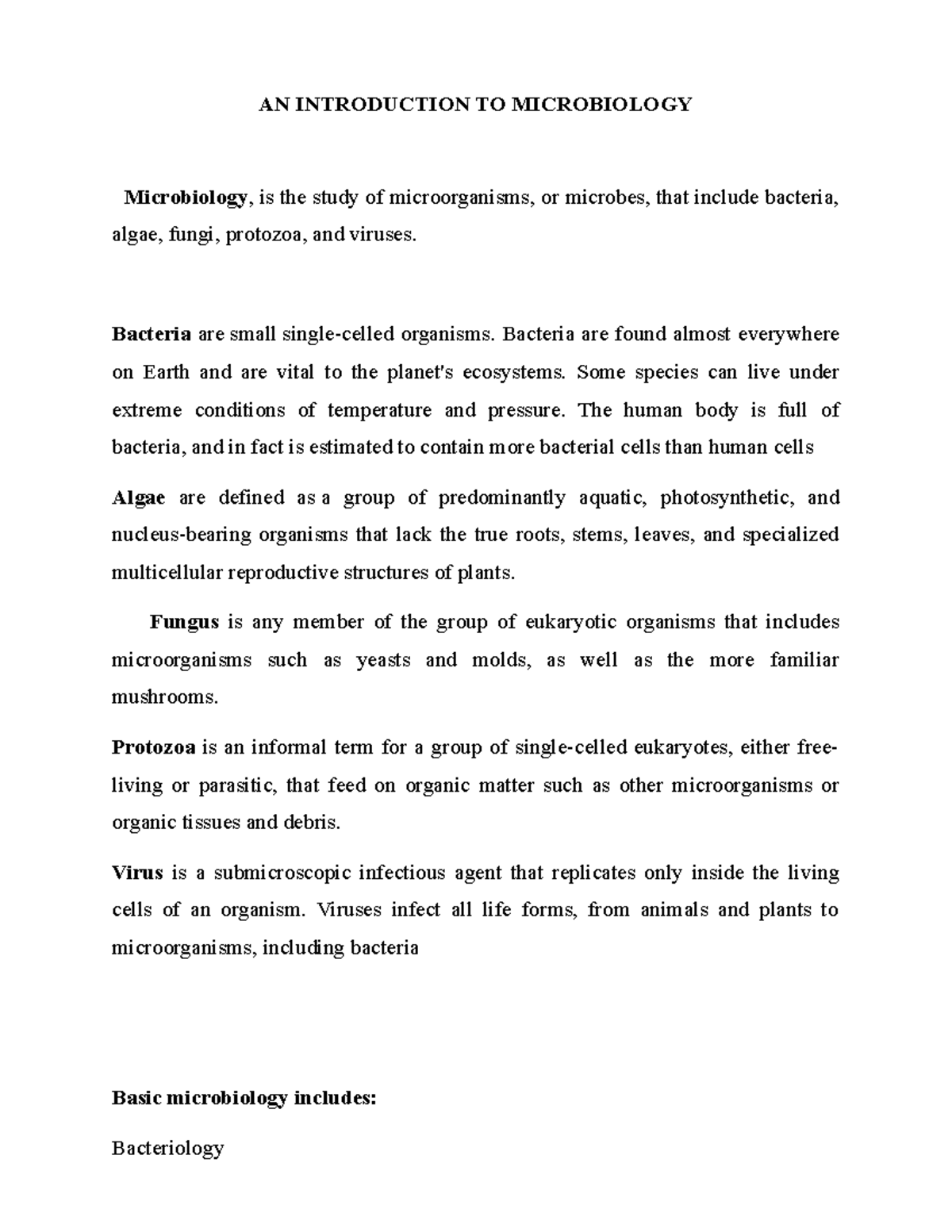 Introduction to Microbiology - AN INTRODUCTION TO MICROBIOLOGY ...