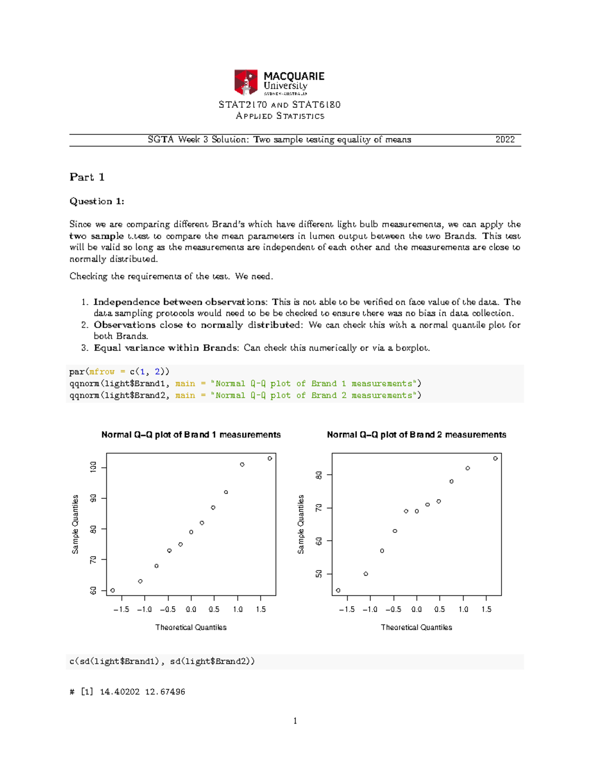 STAT2170 Tutorial Week3 Solution - STAT2170 and STAT Applied Statistics SGTA Week 3 Solution ...