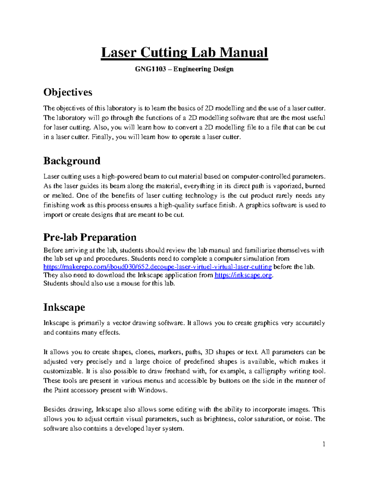 Laser Cutting Laboratory f22 - Laser Cutting Lab Manual GNG1103 – Engineering Design Objectives ...