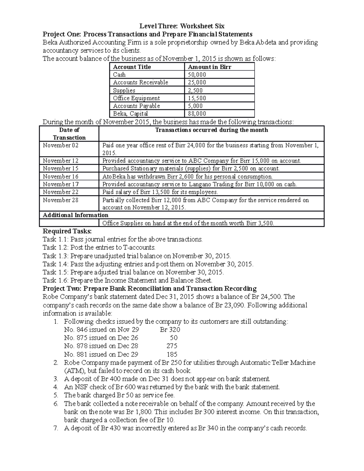 Exam 6 - COC - Level Three: Worksheet Six Project One: Process ...