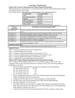 Exam 3-1 - COC - Level Three: Worksheet Three Project One: Process ...