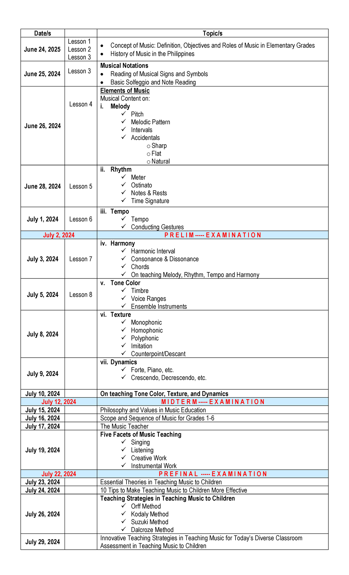 Flow Topics Teaching Music In Elementary Grades - Date/s Topic/s June ...