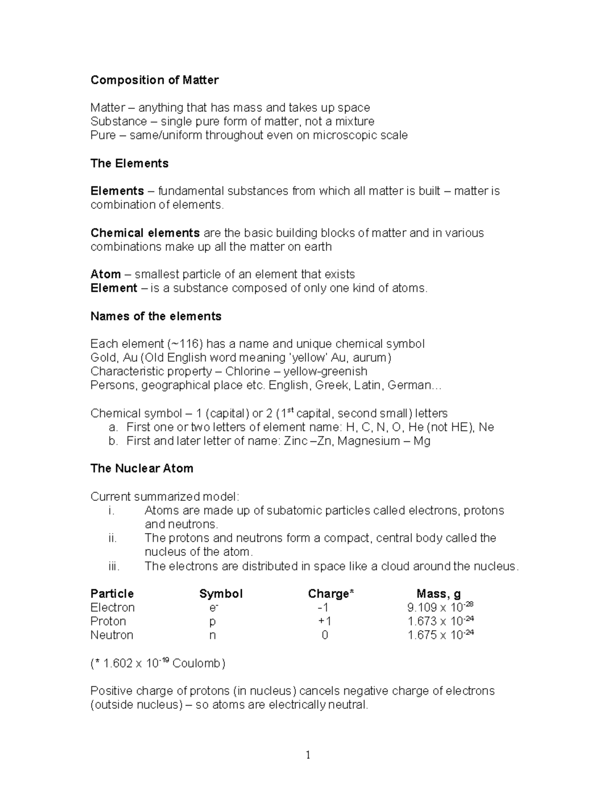 Chemistry 101 chap1 - Composition of Matter Matter – anything that has ...