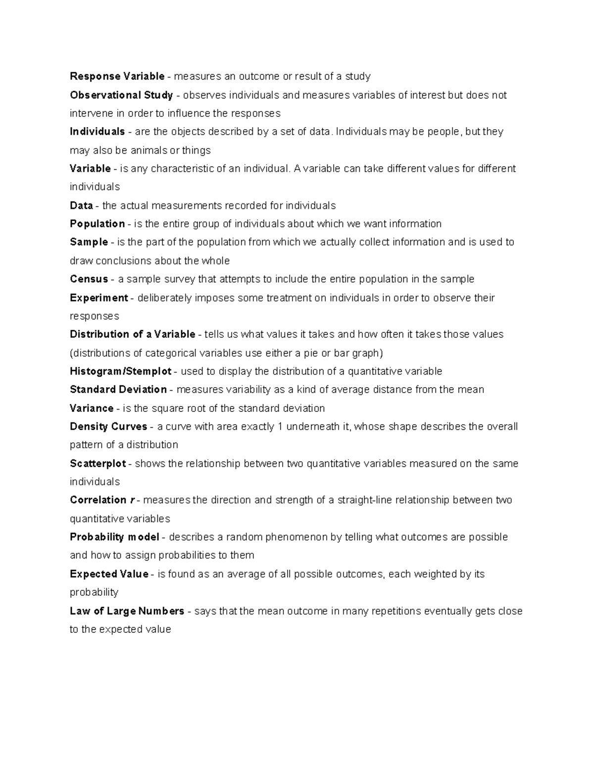 Exam Overview IB - Response Variable - measures an outcome or result of ...