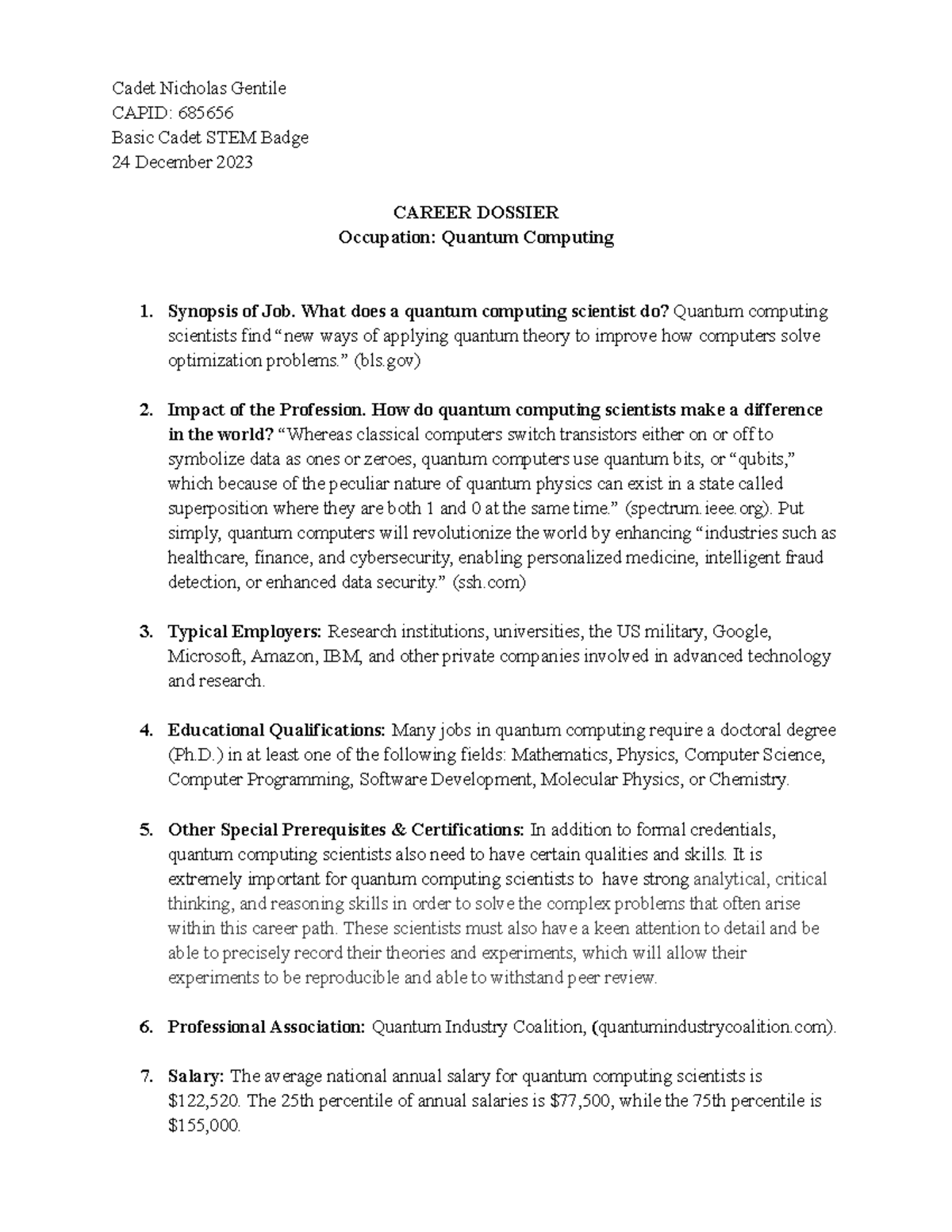 STEM Career Dossier - hyryyhheheyy - Cadet Nicholas Gentile CAPID ...