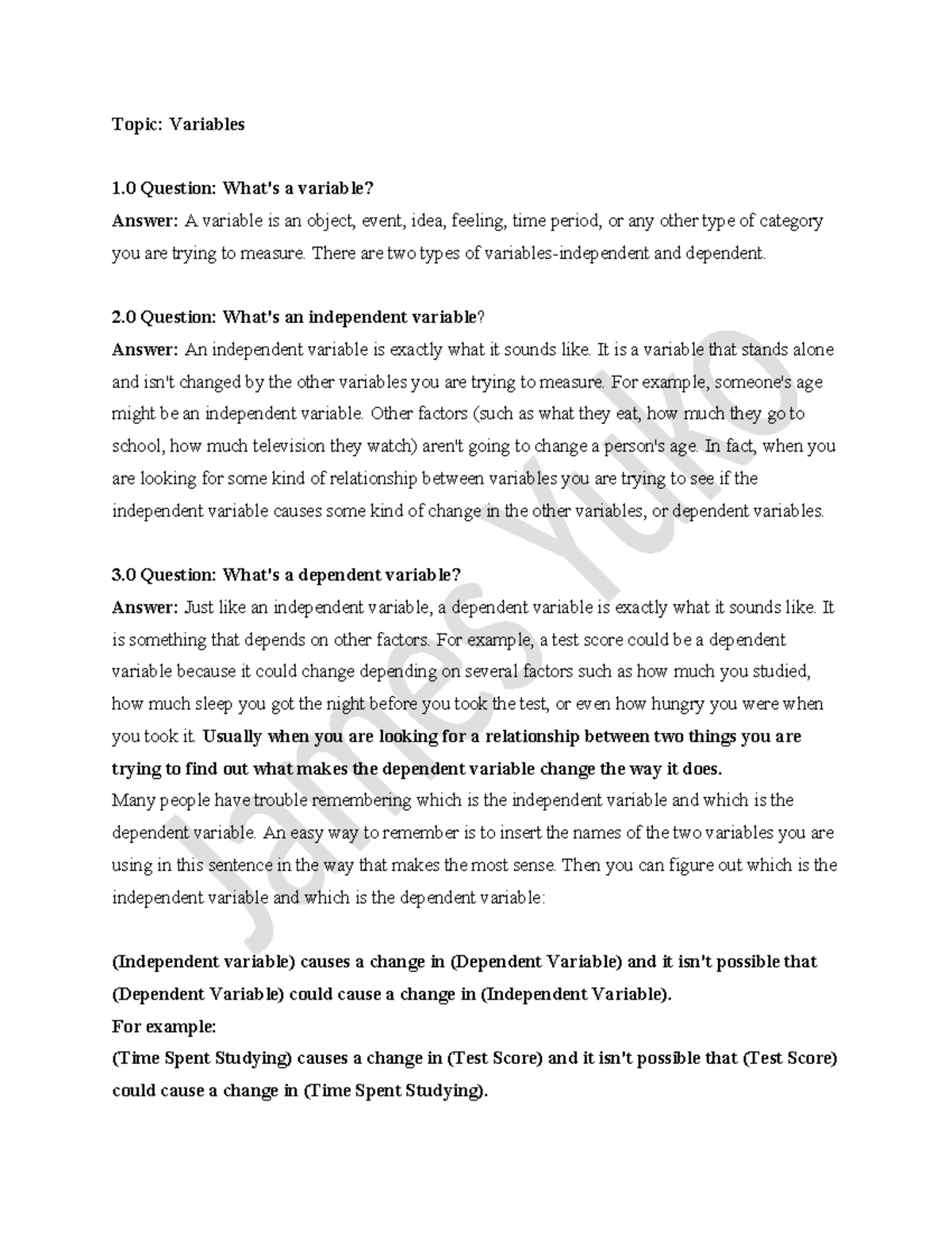 Notes Recap on Variables - Topic: Variables 1 Question: What's a ...