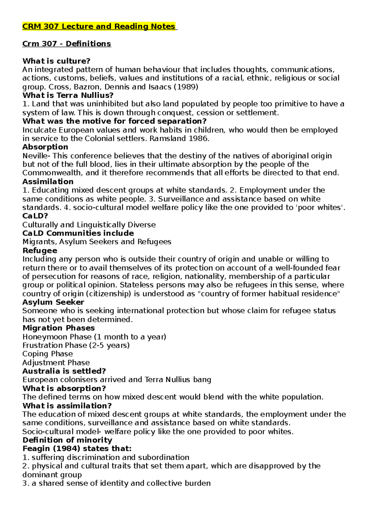 Lecture Notes 307 - CRM 307 Lecture and Reading Notes Crm 307 ...