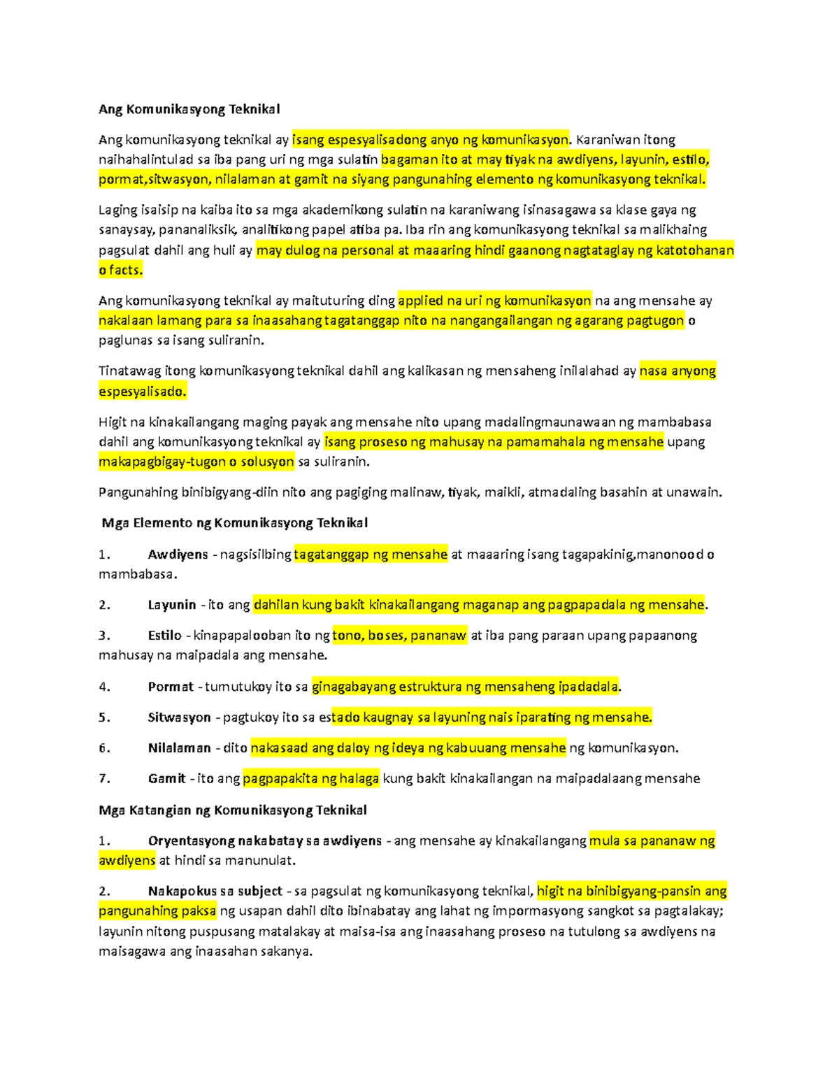 Pagsulat sa filipino sa larangan ng Tech voc Reviewer FOR Midterms ...