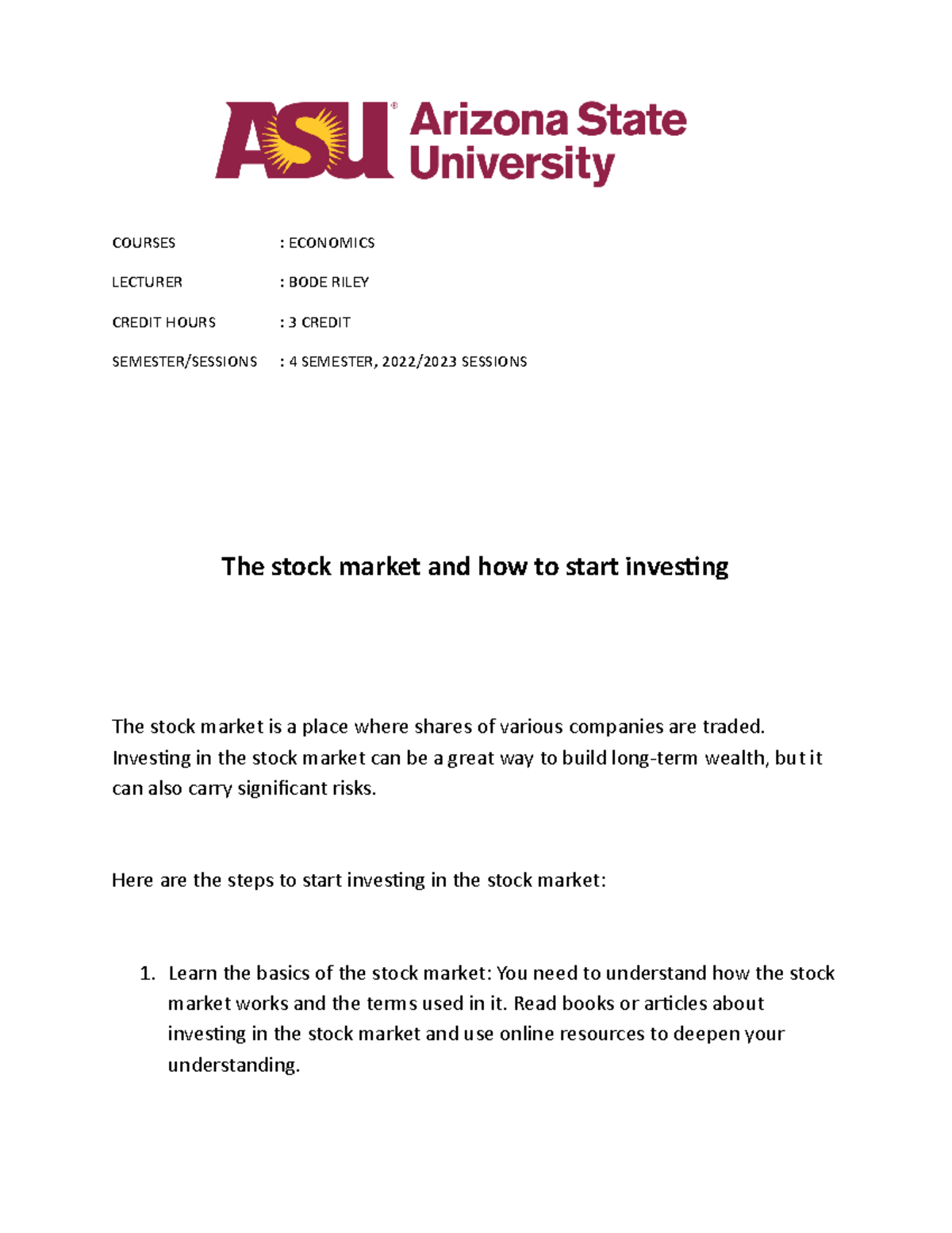 The stock market and how to start investing - COURSES : ECONOMICS ...