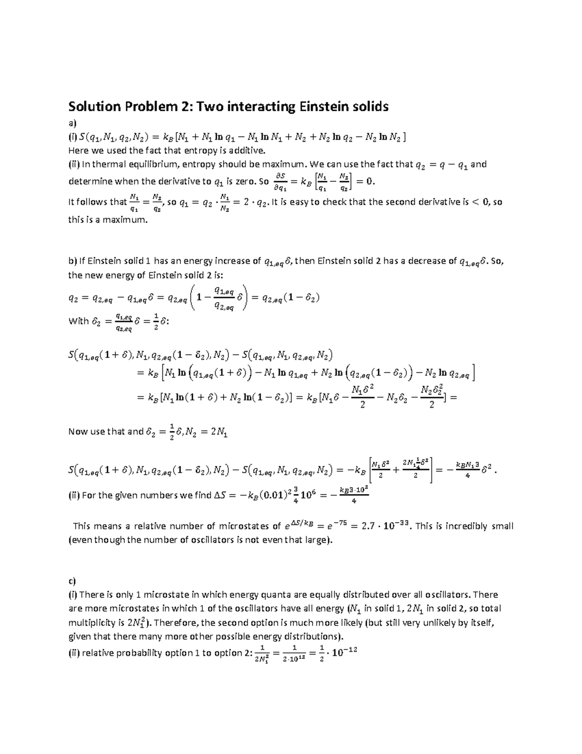 Midterm 2022 solution problem 2 - Solution Problem 2: Two interacting ...