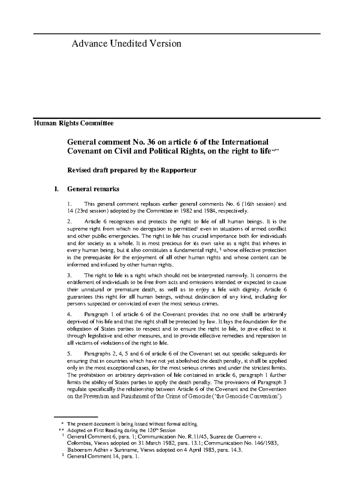 General Comment - Article 6 of Iccpr interpretation - Human Rights ...