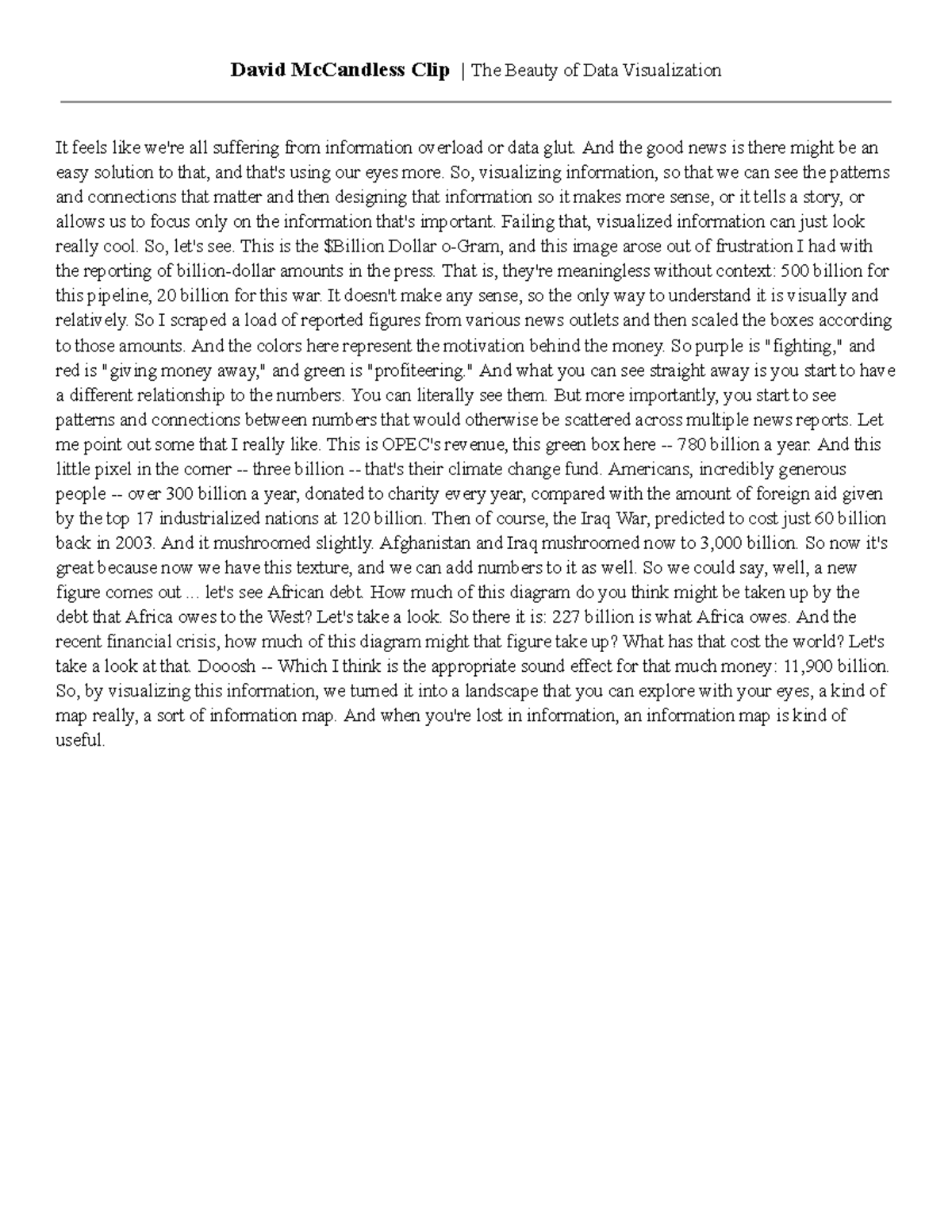 David Mc Candless's The Beauty of Data Visualization - David McCandless ...