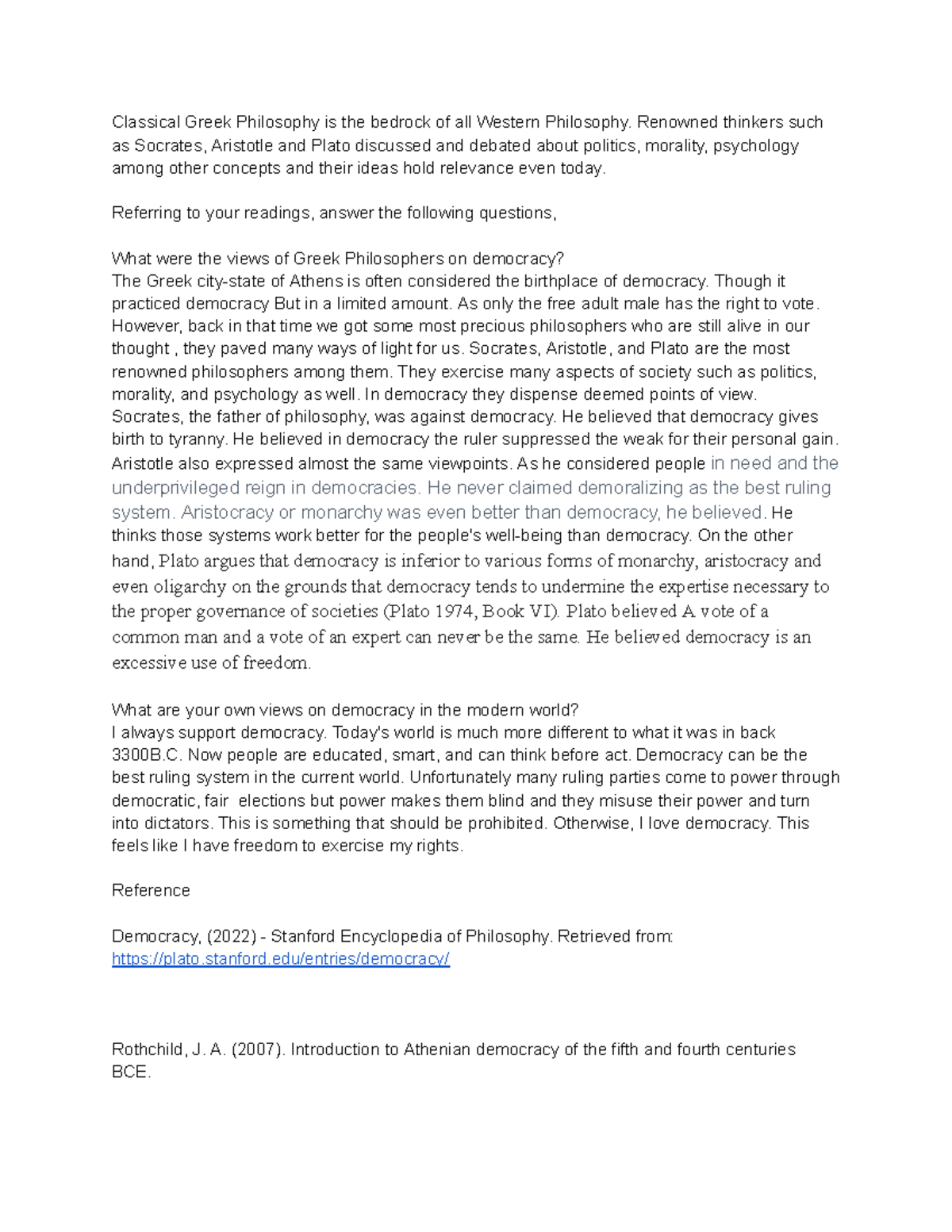 HIST 1421 learning journal unit 1-1 - Classical Greek Philosophy is the ...