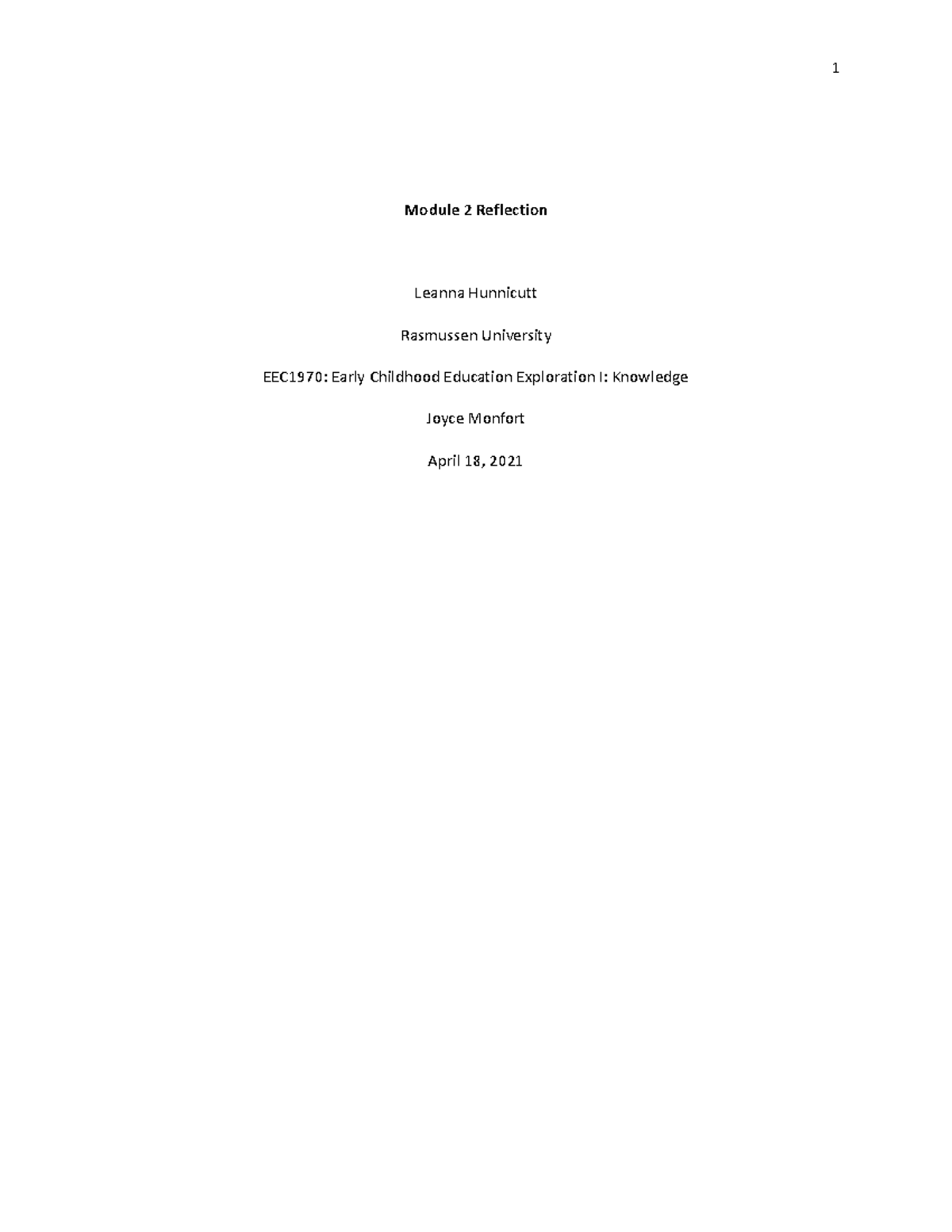 Module 2 Reflection - Module 2 Reflection Leanna Hunnicutt Rasmussen ...