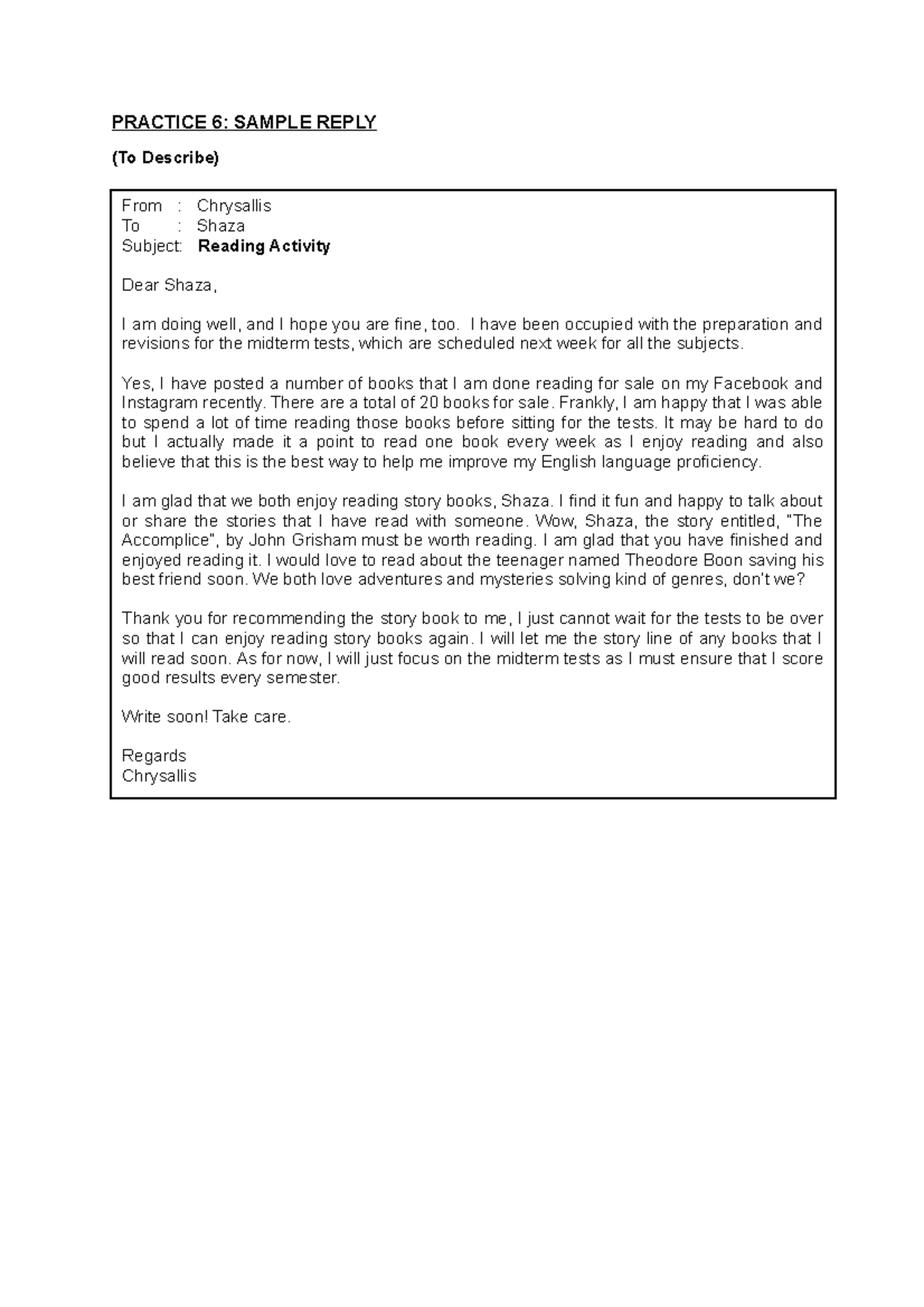 Sample Reply Email ( Practice 6) - PRACTICE 6: SAMPLE REPLY (To ...