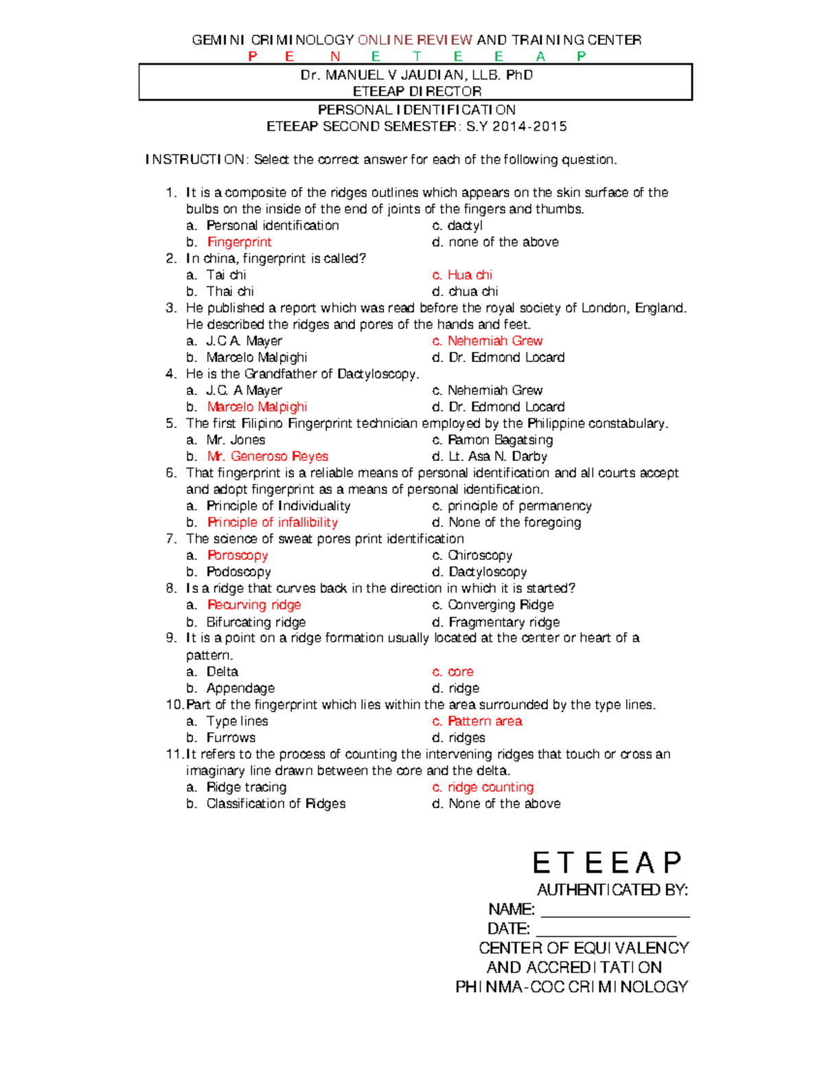 Personal- Identification - GEMI NI CRI MI NOLOGY ONLI NE REVI EW AND ...
