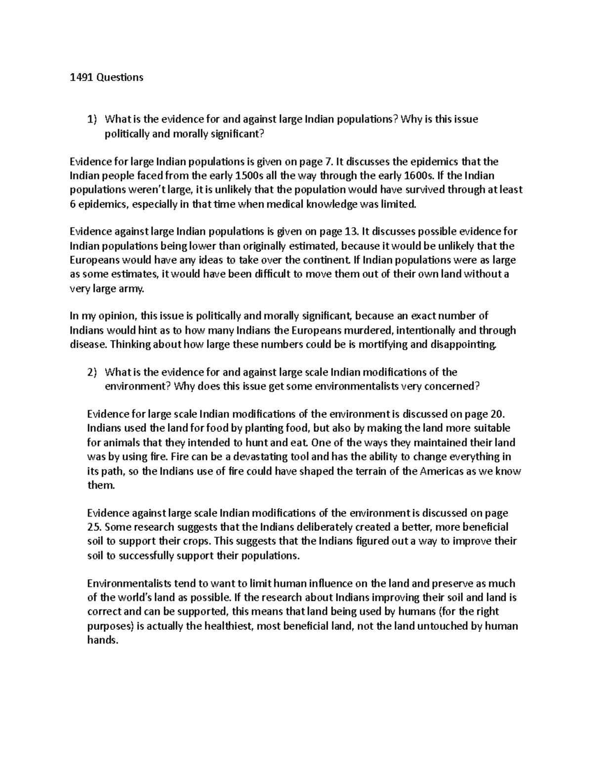 1491 Questions - Weekly reading assignment Dr. Winship - 1491 Questions ...