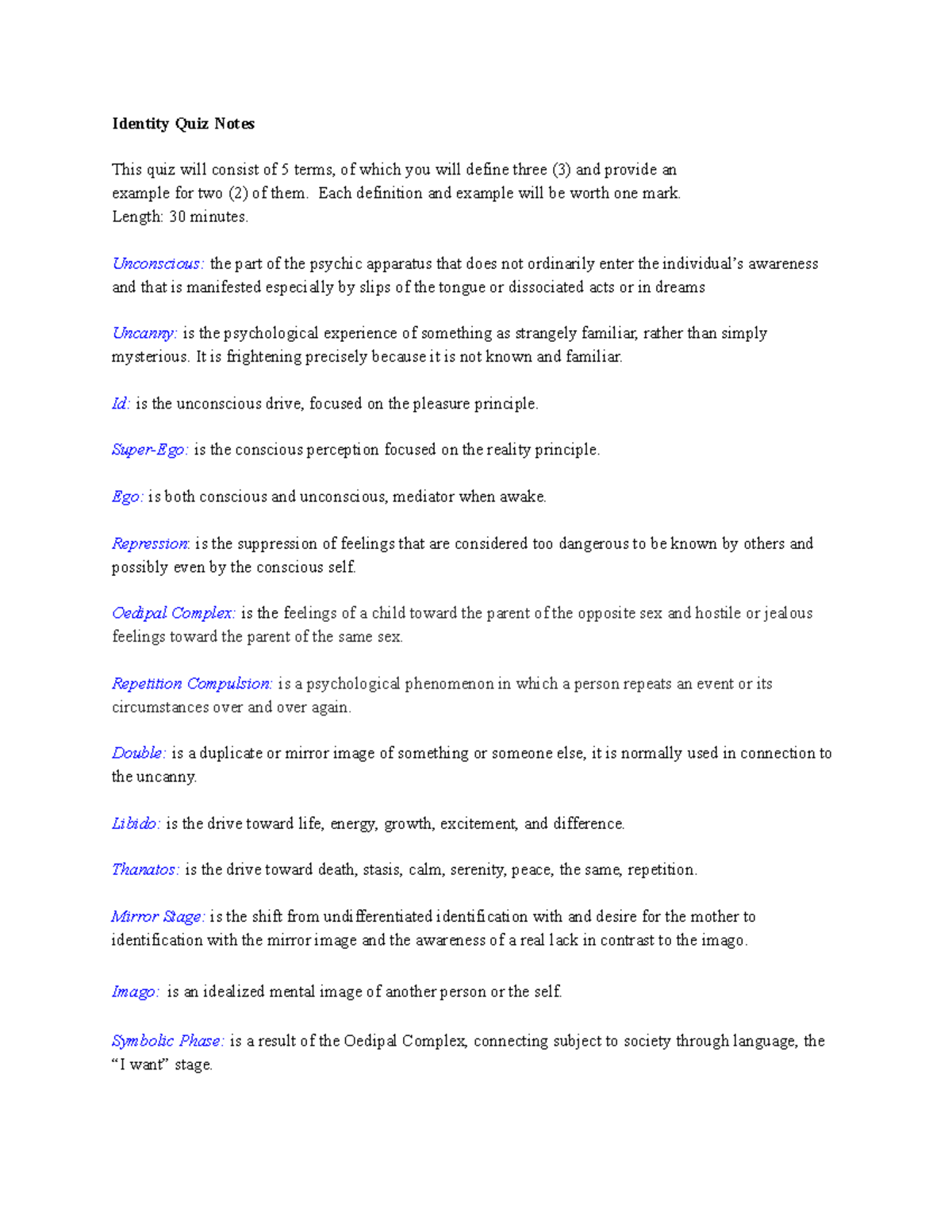 Identity Quiz Notes - Taught by Alice Den Otter, a mix of tests and ...