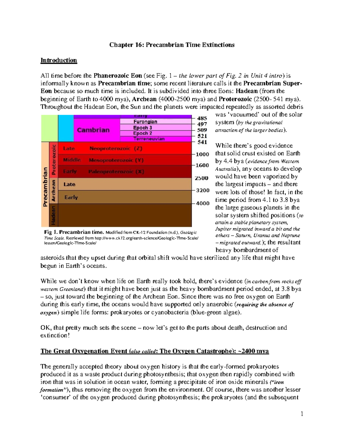 Chapter 16 Precambrian Time - Fig 1. Precambrian time. Modified from CK ...