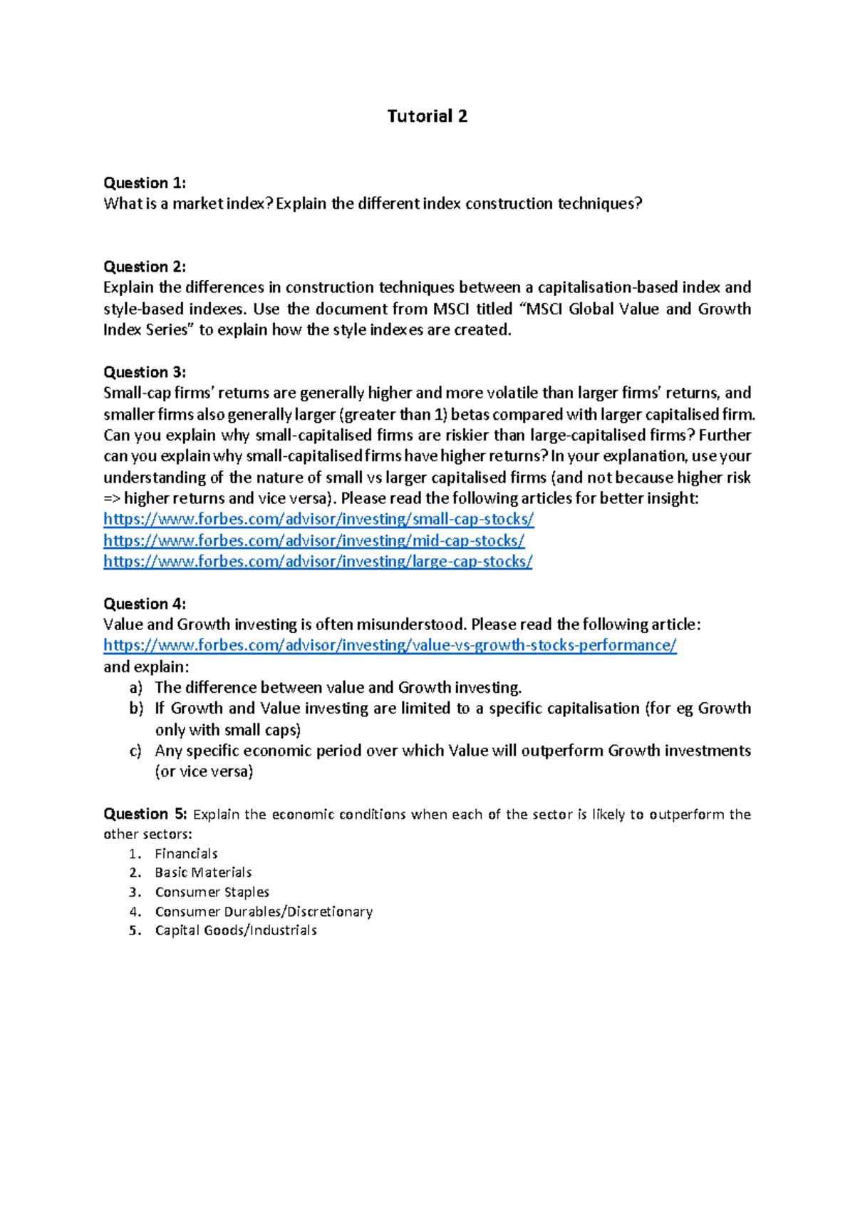 Tutorial 2 - updated - Tutorial 2 Question 1 : What is a market index ...