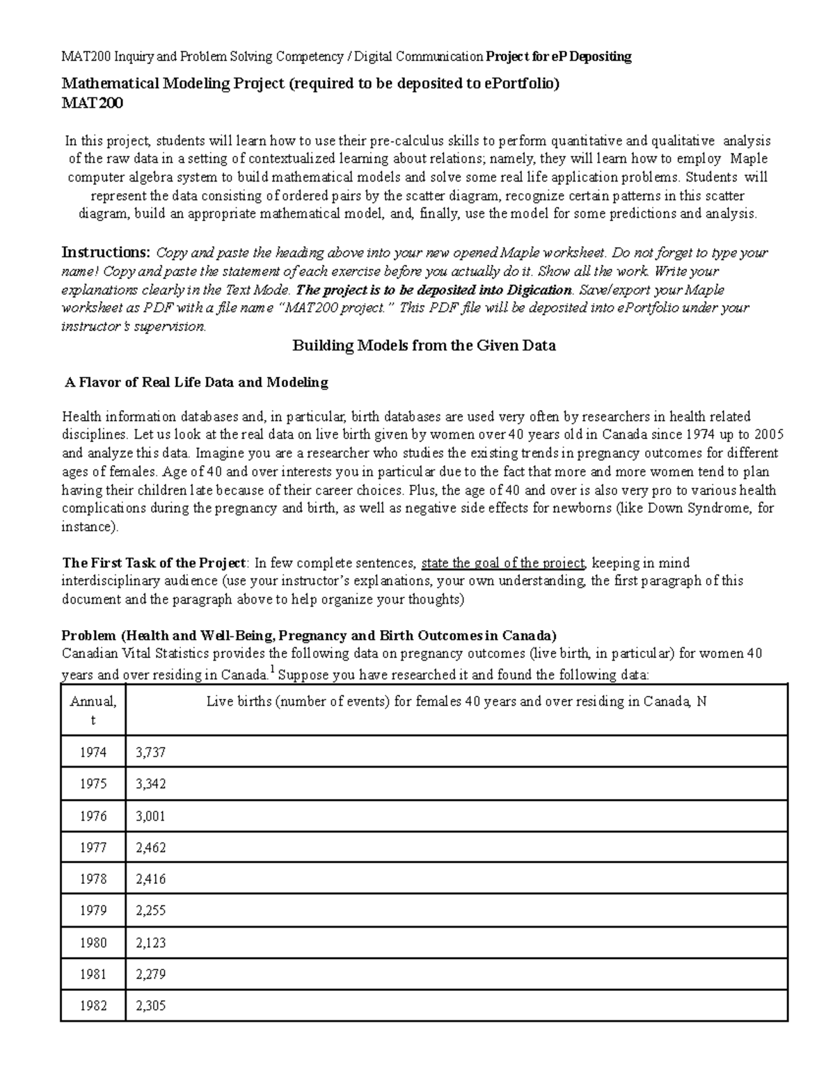 Mathematical Modeling Using Maple Mat200 Inquiry And Problem Solving