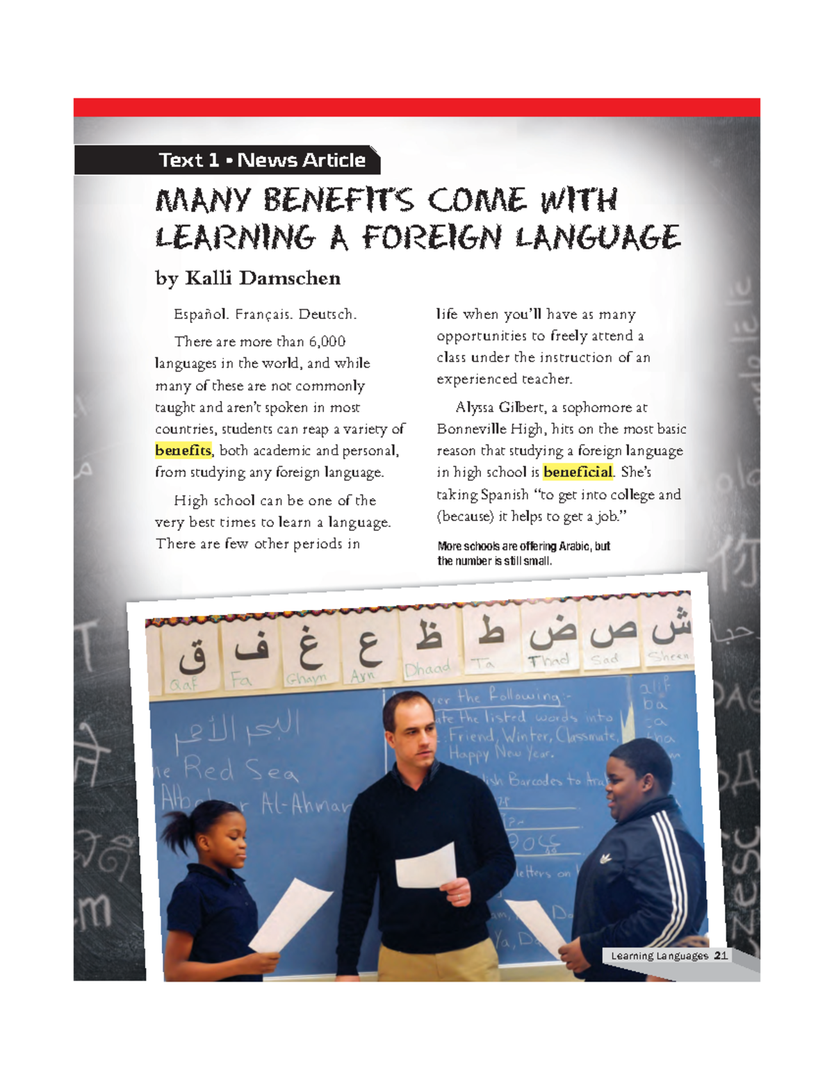 Text+1+Many+Benefits+Come+From+Learning+a+Foreign+Language+News+Article ...