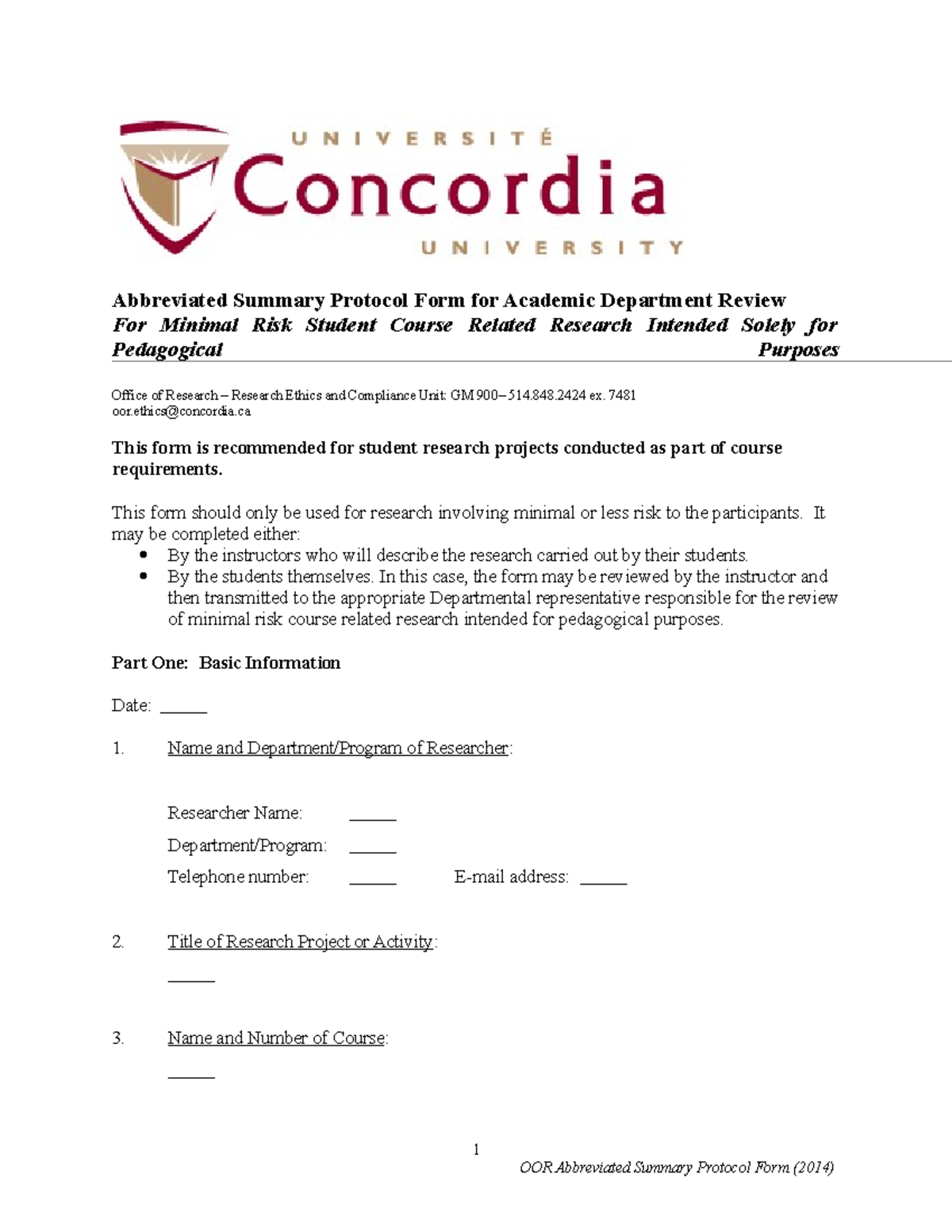 Resreach form updated Abbreviated SPF-1 - Abbreviated Summary Protocol ...