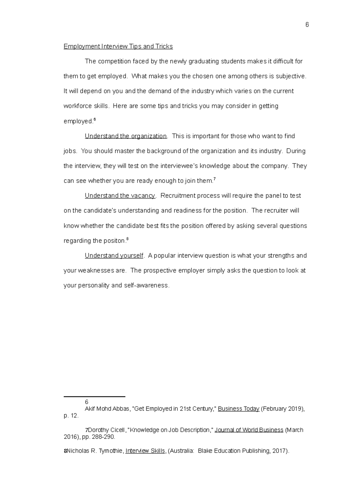 Example Report WITH Footnotes for OBM172 Assignments. - 6 Employment ...