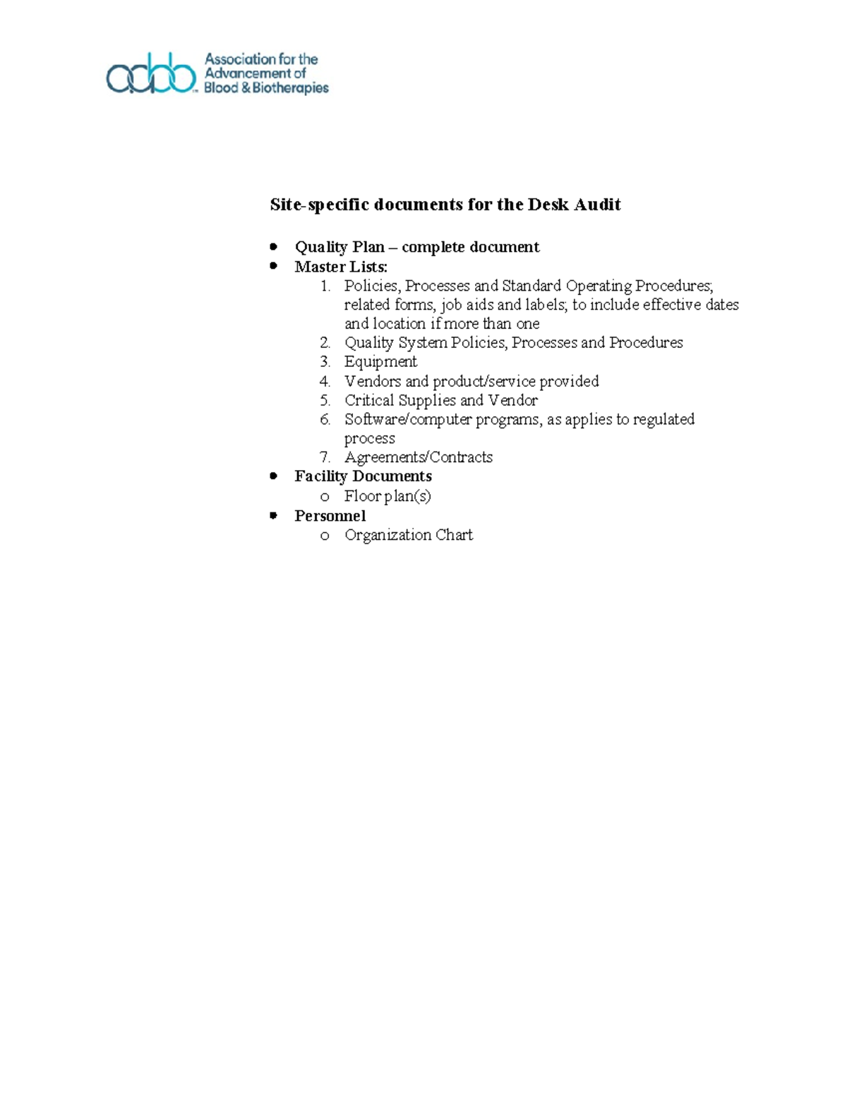 Desk Audit documents - Site-specific documents for the Desk Audit ...