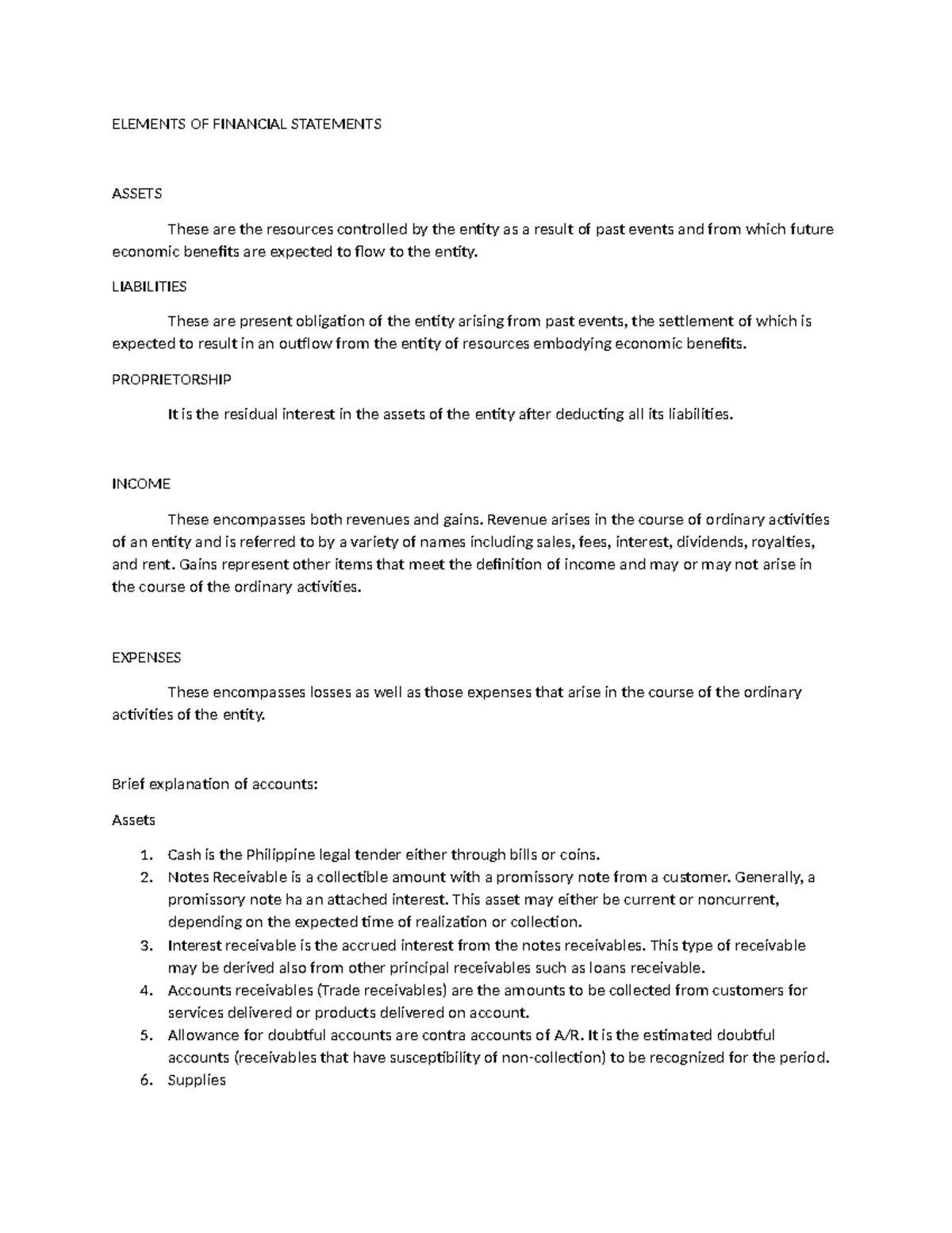 Elements OF Financial Statements - ELEMENTS OF FINANCIAL STATEMENTS ...