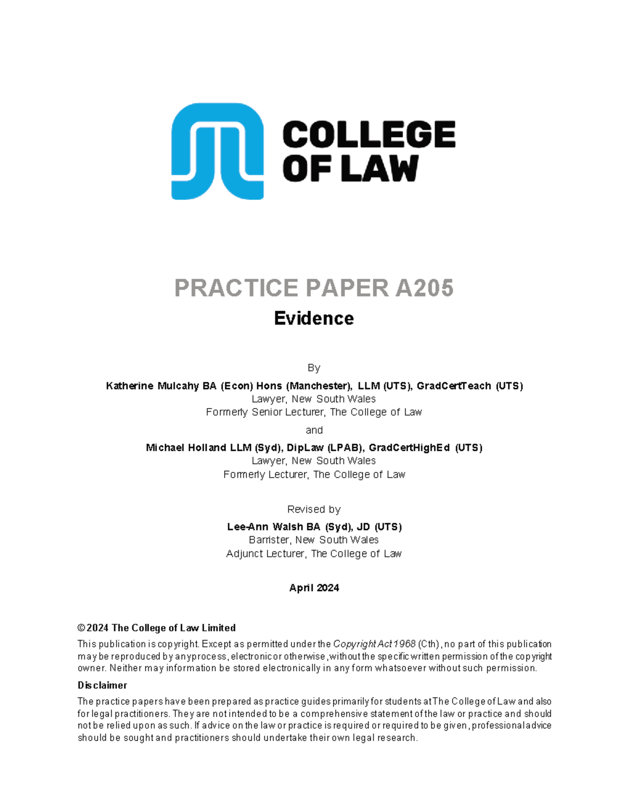 Practice Paper A205 Evidence - PRACTICE PAPER A Evidence By Katherine ...