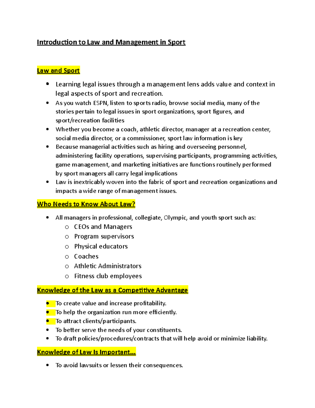Chapter 1 Introduction to Law and Management in Sport- Sport Law ...