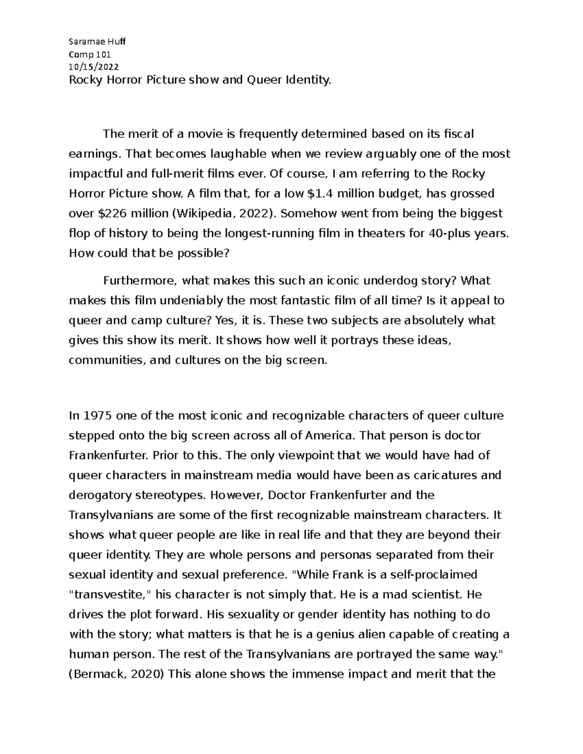 Rocky Horror Picture show and Queer Identity - The merit of a movie is ...