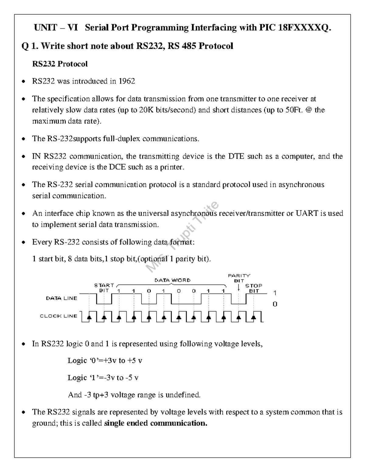 Micro Unit 6 Question Anser Notes - UNIT – VI Serial Port Programming ...