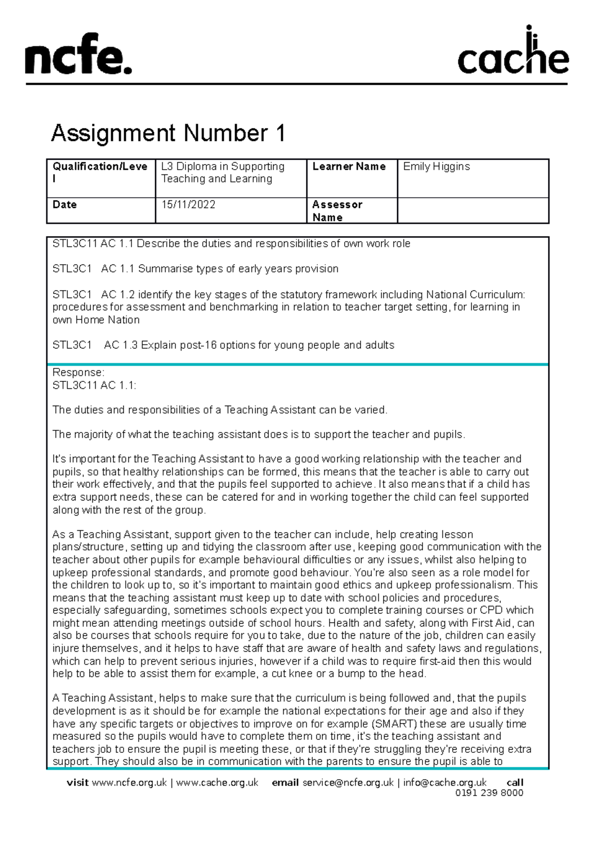 UNIT 1 - FN HJMYTBGVRFCDX - Assignment Number 1 Qualification/Leve l L3 ...